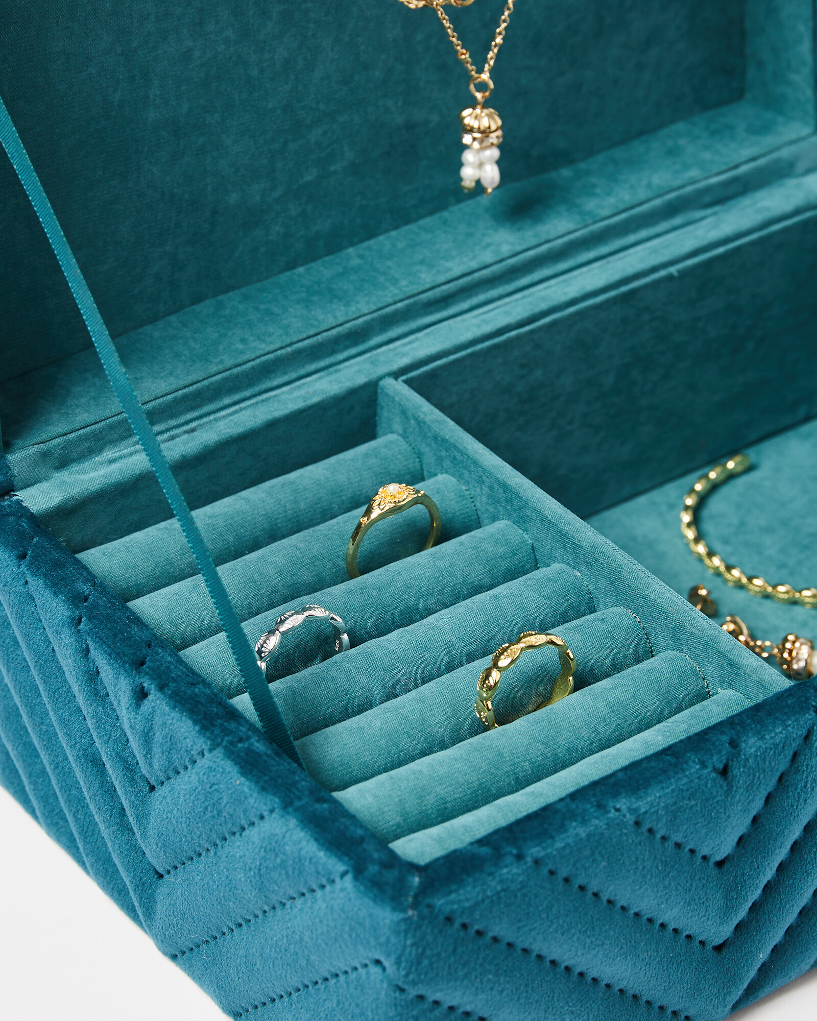 Safa Blue Velvet Jewellery Box Medium | Oliver Bonas