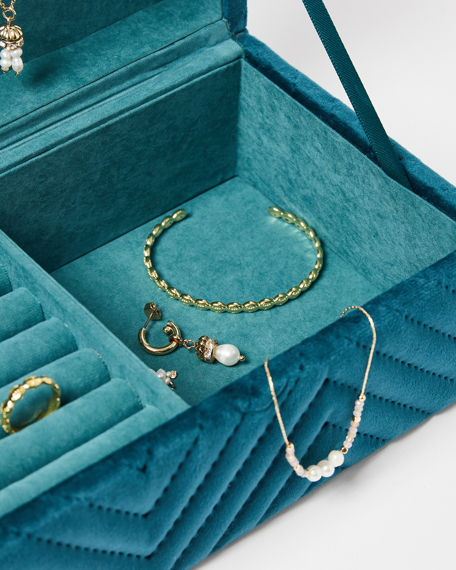 Safa Blue Velvet Jewellery Box Medium | Oliver Bonas