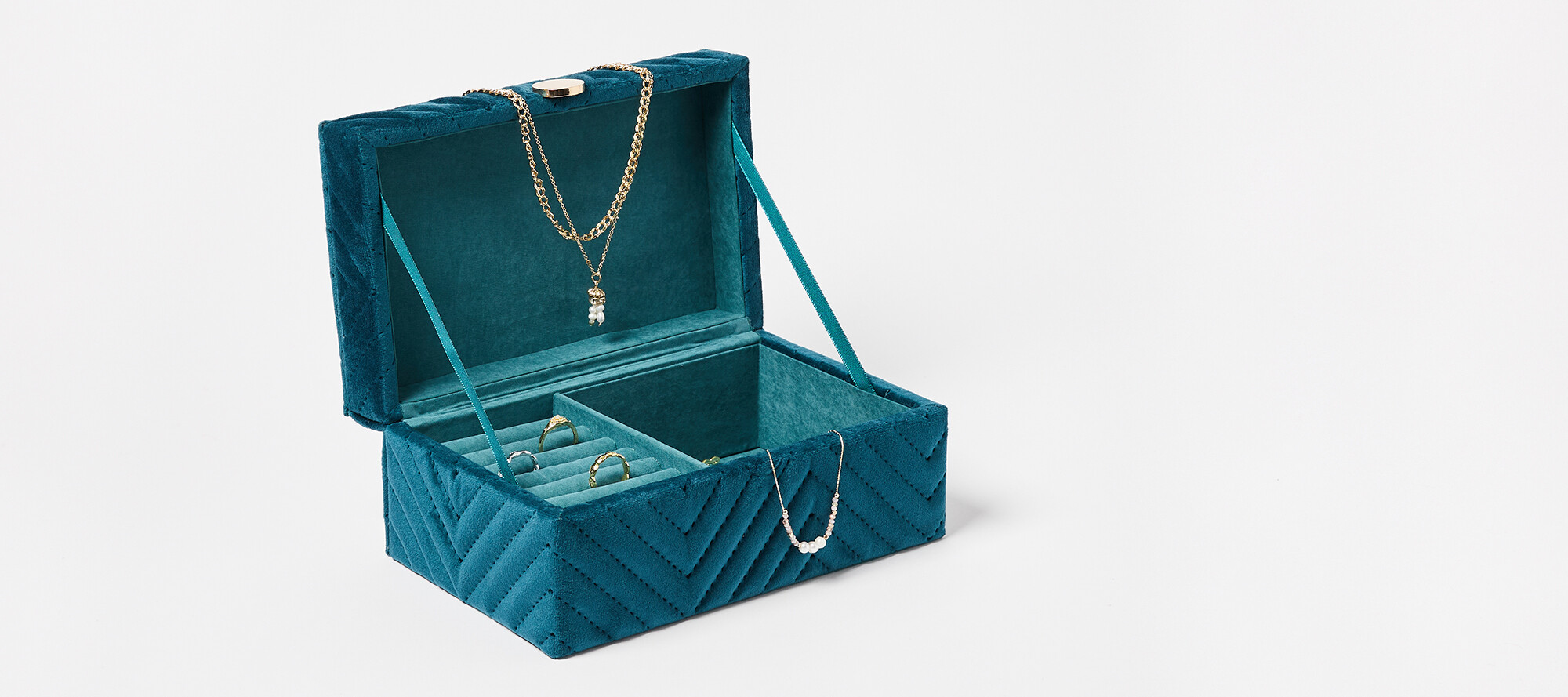 Safa Blue Velvet Jewelry Box Medium | Oliver Bonas US