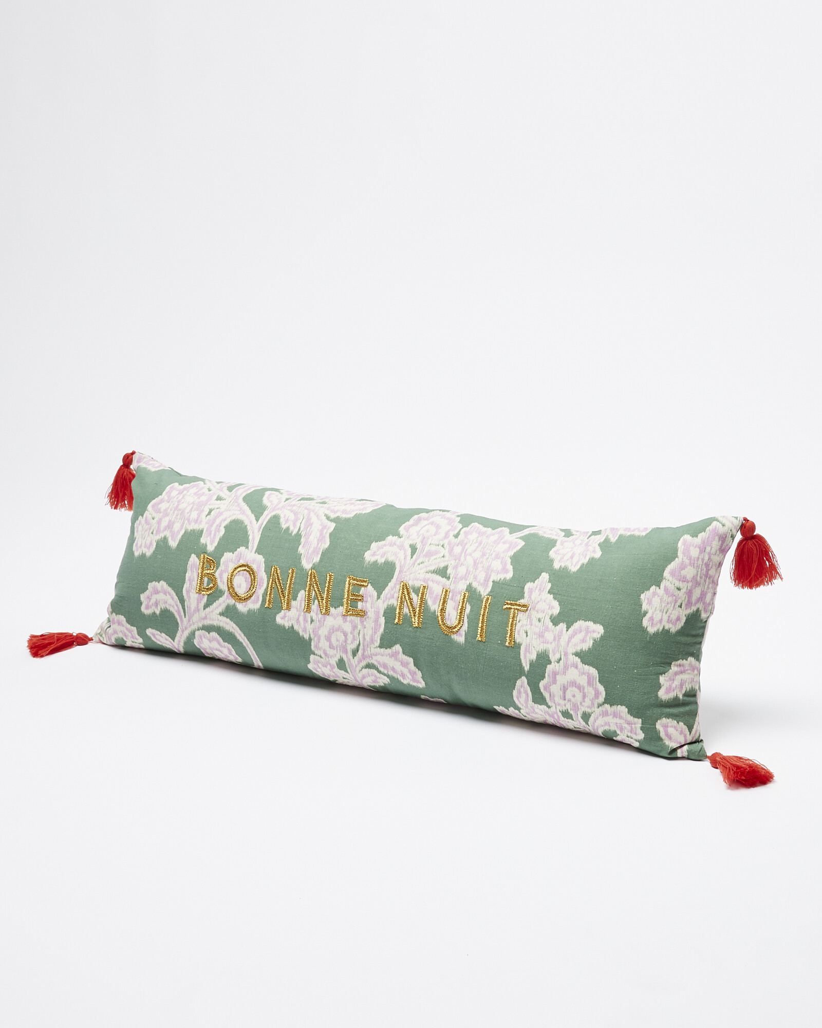 Bonne Nuit Green Cotton Bolster Cushion Cover | Oliver Bonas