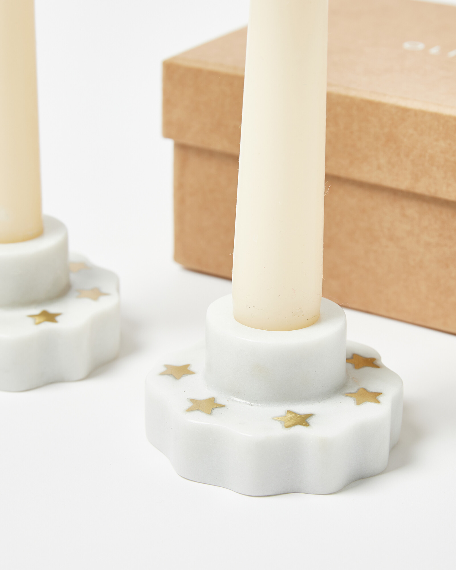 Star White Marble Candlestick Holders Set of Two | Oliver Bonas