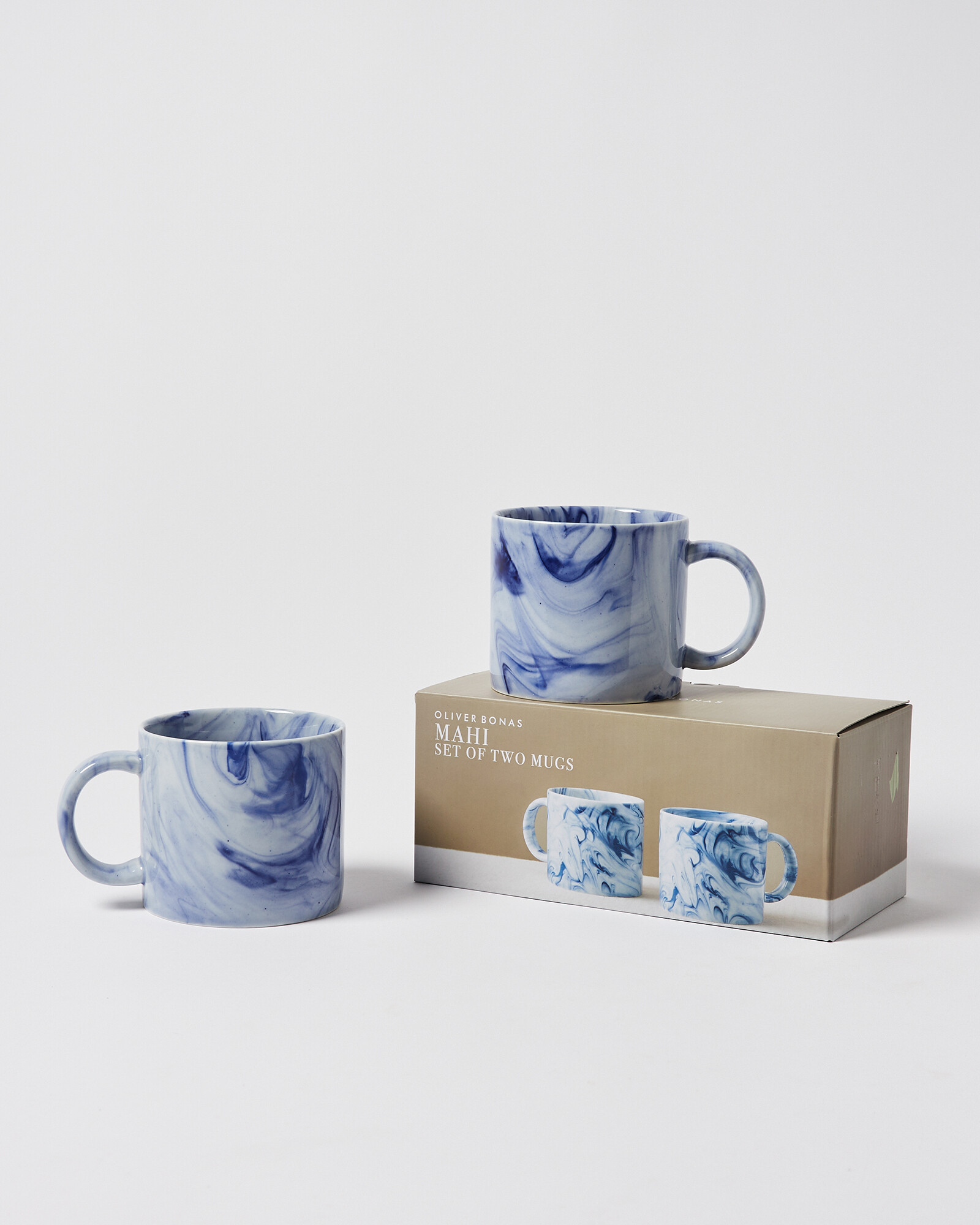 Mahi Marbled Blue Ceramic Mugs Set of Two | Oliver Bonas