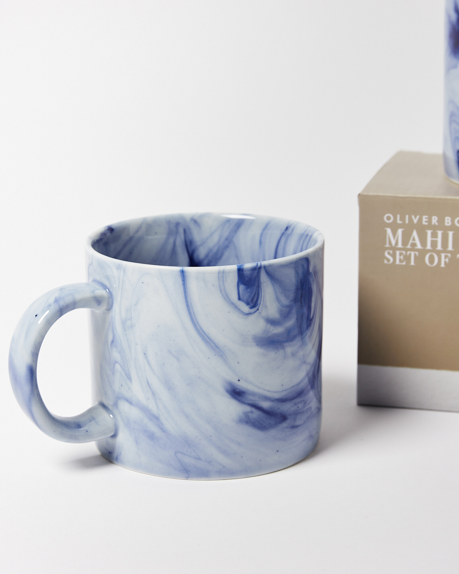 Mahi Marbled Blue Ceramic Mugs Set of Two | Oliver Bonas