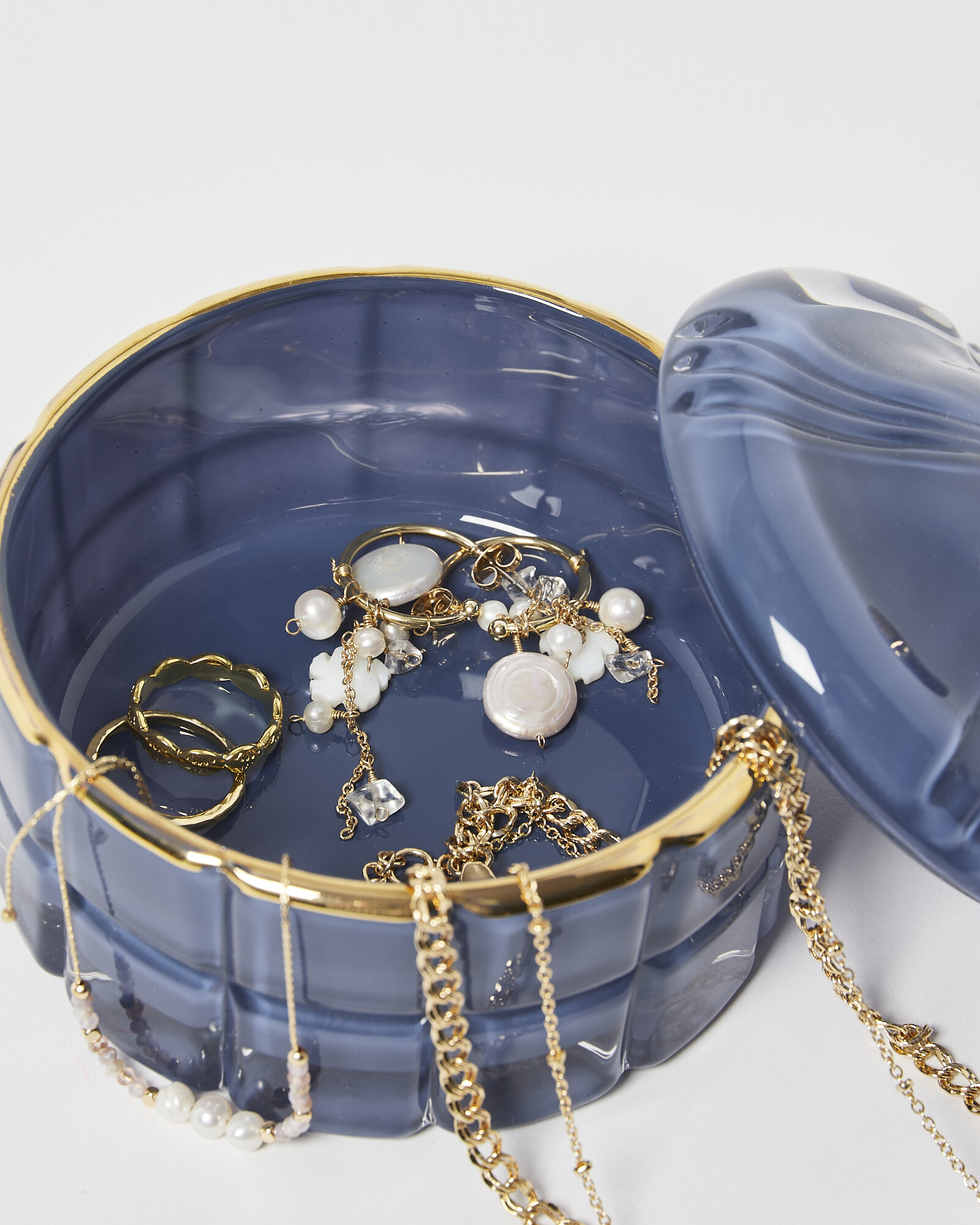Livia Blue Glass Storage Pot Small | Oliver Bonas