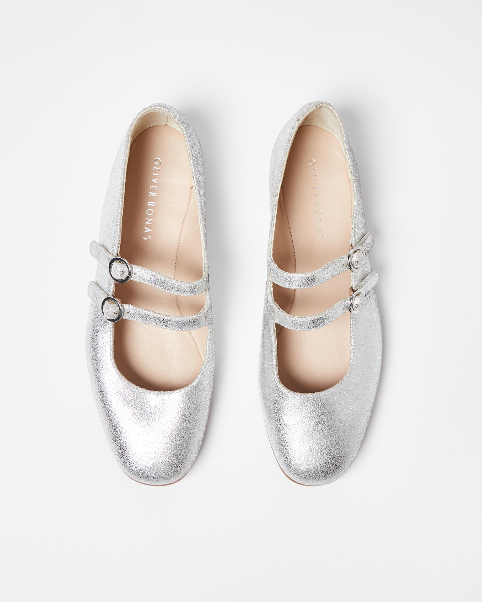 Mary Jane Double Buckle Silver Leather Shoes | Oliver Bonas