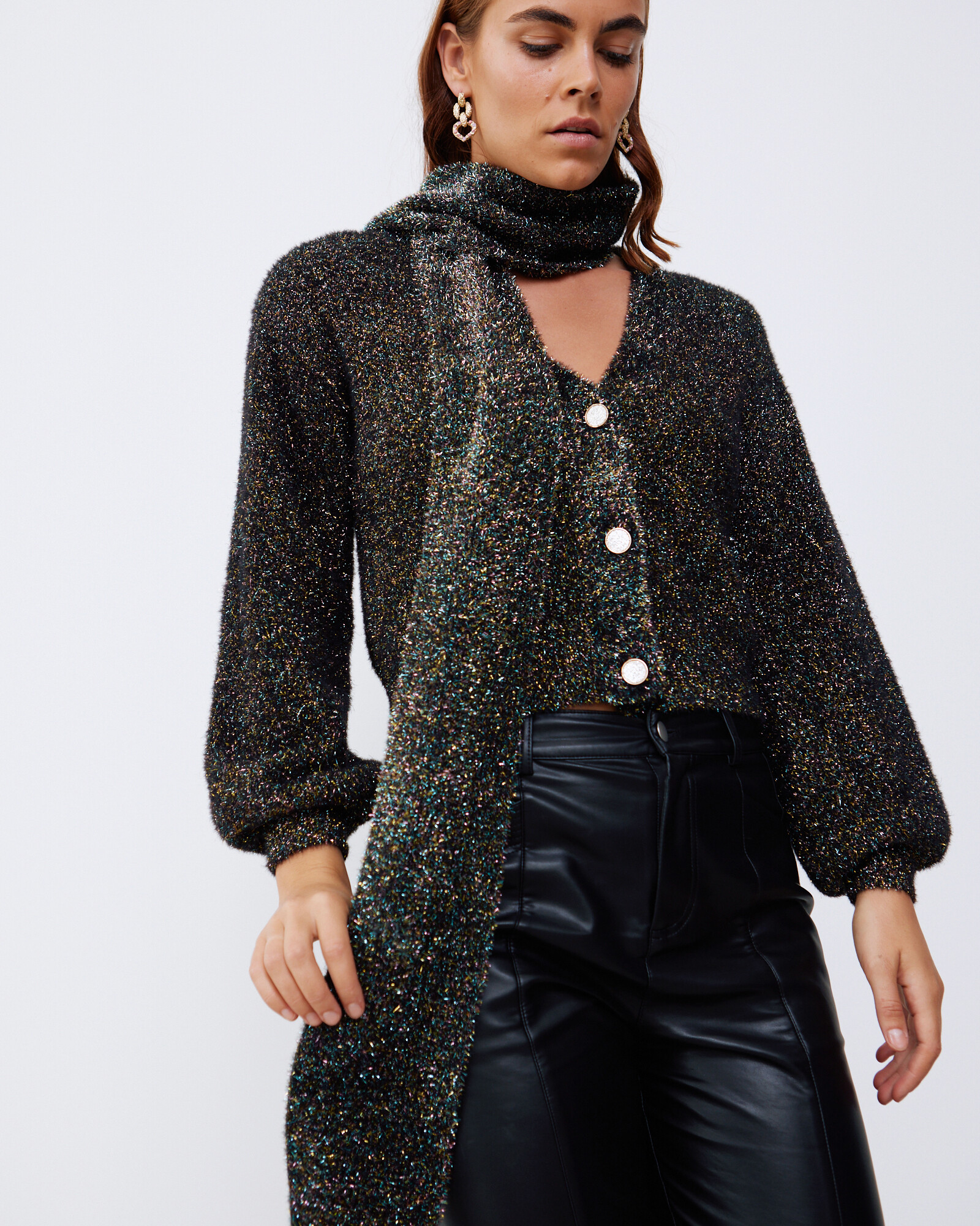 Sparkle Black Tinsel Skinny Knitted Scarf | Oliver Bonas