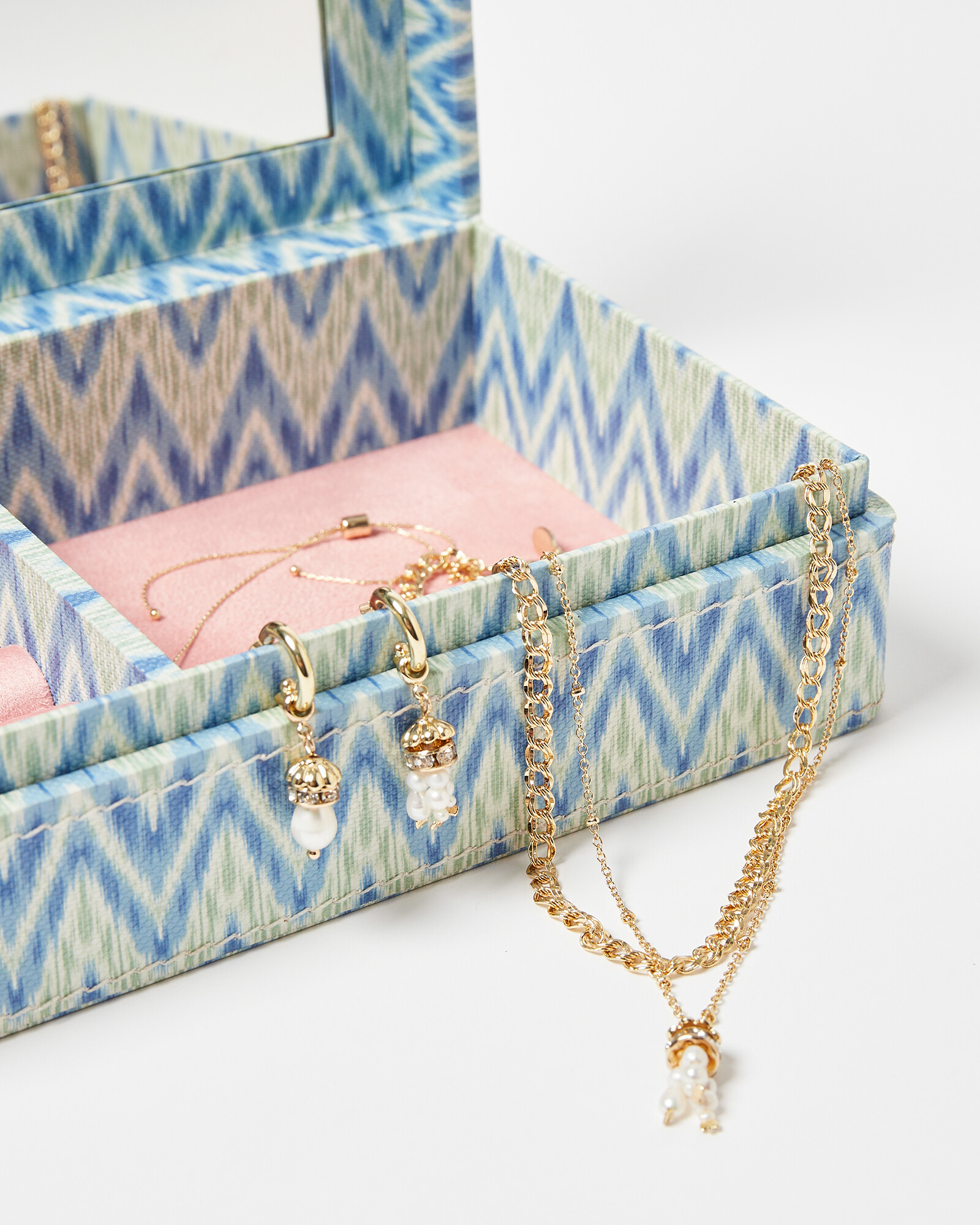 Mica Chevron Blue Jewelry Box Medium | Oliver Bonas US