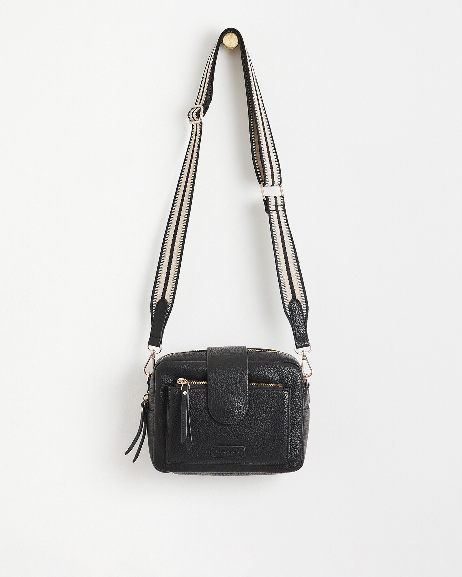 Charlee Black Fold Over Crossbody Bag | Oliver Bonas