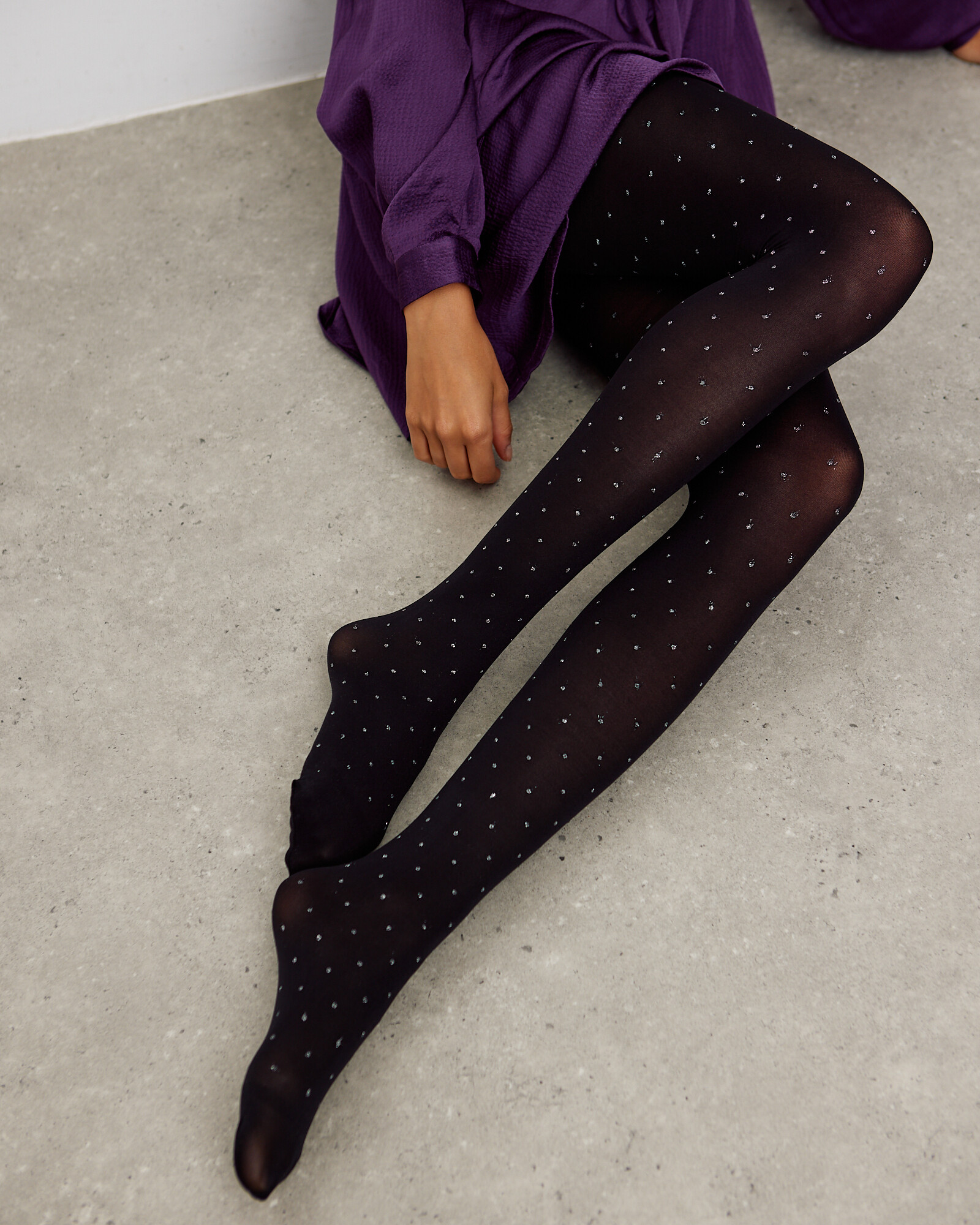 Black Metallic Silver Spot Tights | Oliver Bonas