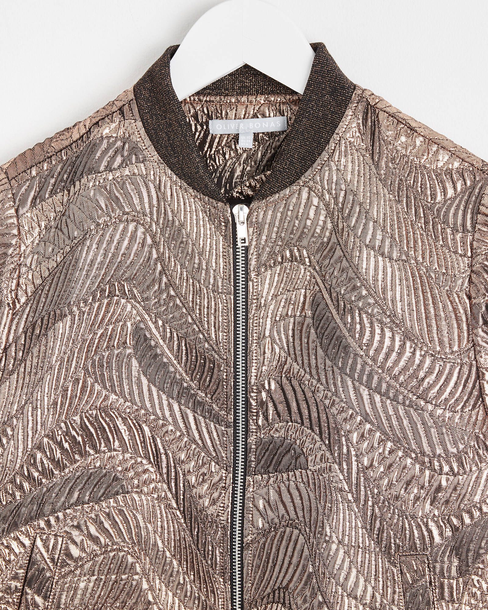 Bronze Metallic Jacquard Bomber Jacket | Oliver Bonas