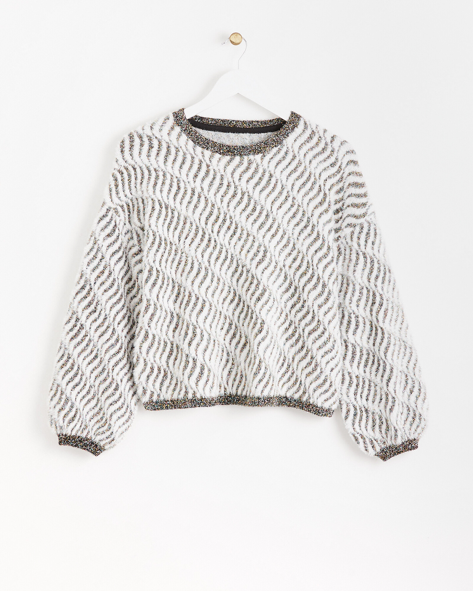 Wavy Tinsel Metallic Silver Knitted Jumper | Oliver Bonas