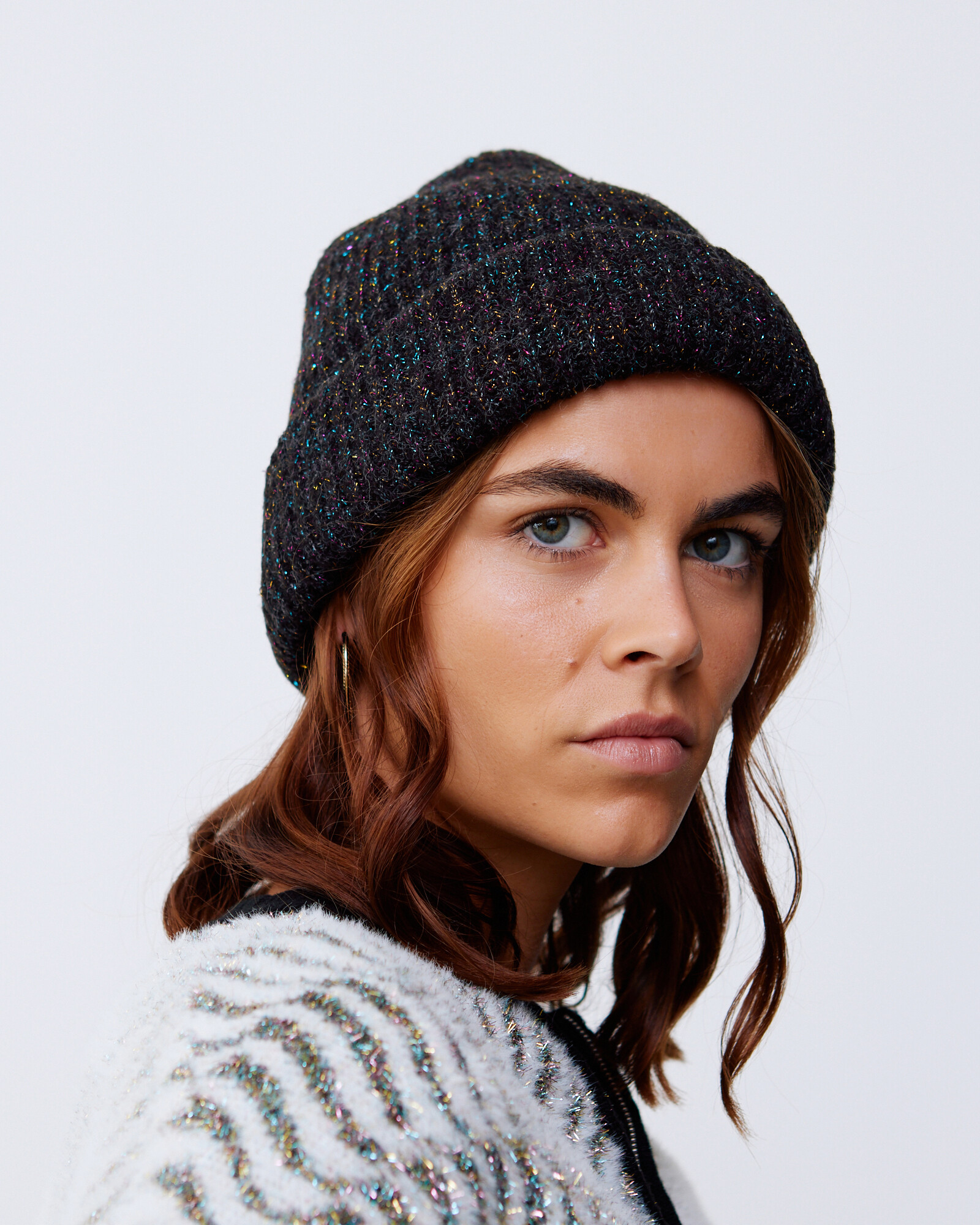 Black Rainbow Sparkle Beanie Hat | Oliver Bonas