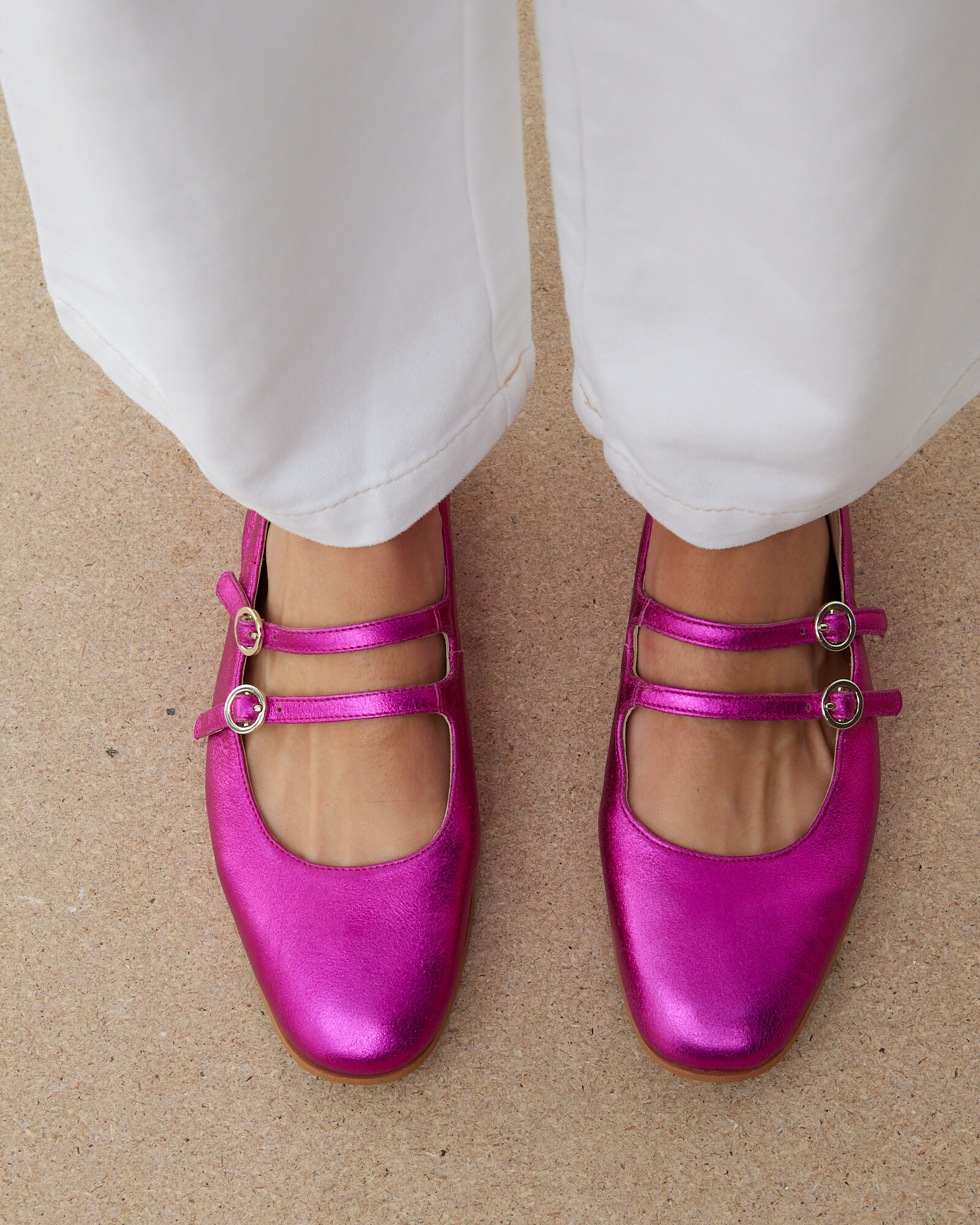 Mary Jane Double Buckle Silver Leather Shoes | Oliver Bonas