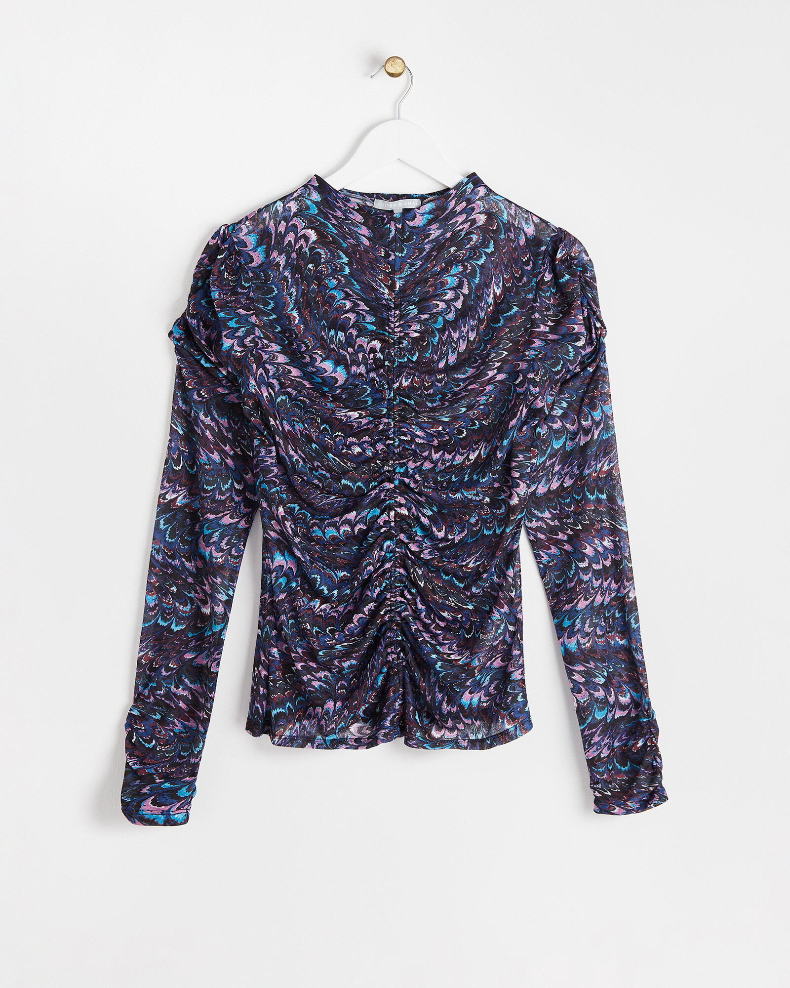 Feather Print Blue Mesh Blouse | Oliver Bonas