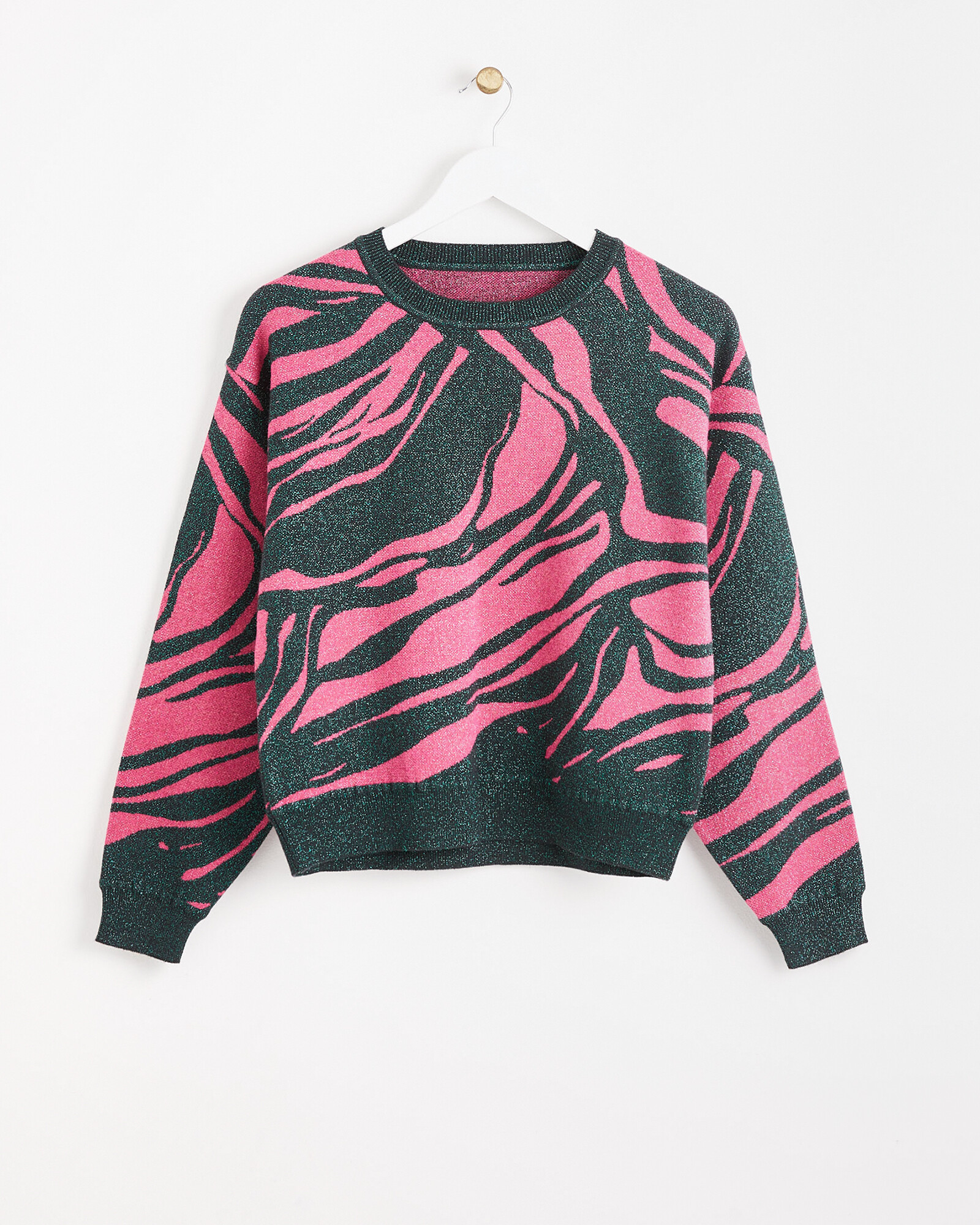Abstract Sparkle Green & Pink Knitted Jumper | Oliver Bonas