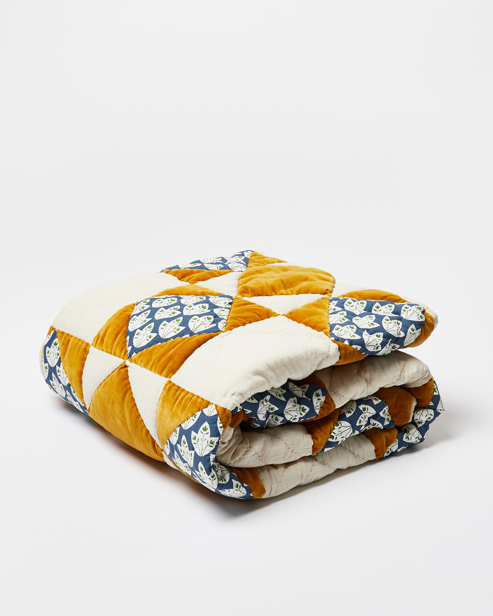 Eva Mustard Yellow Cotton Patchwork Bedspread | Oliver Bonas
