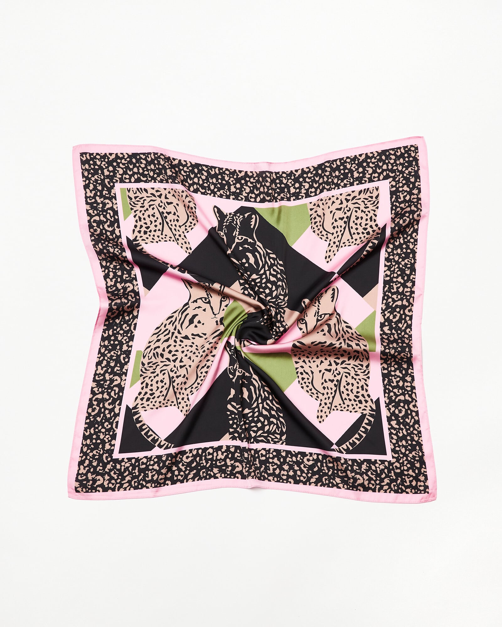Ocelot Cat Pink Lightweight Square Scarf | Oliver Bonas