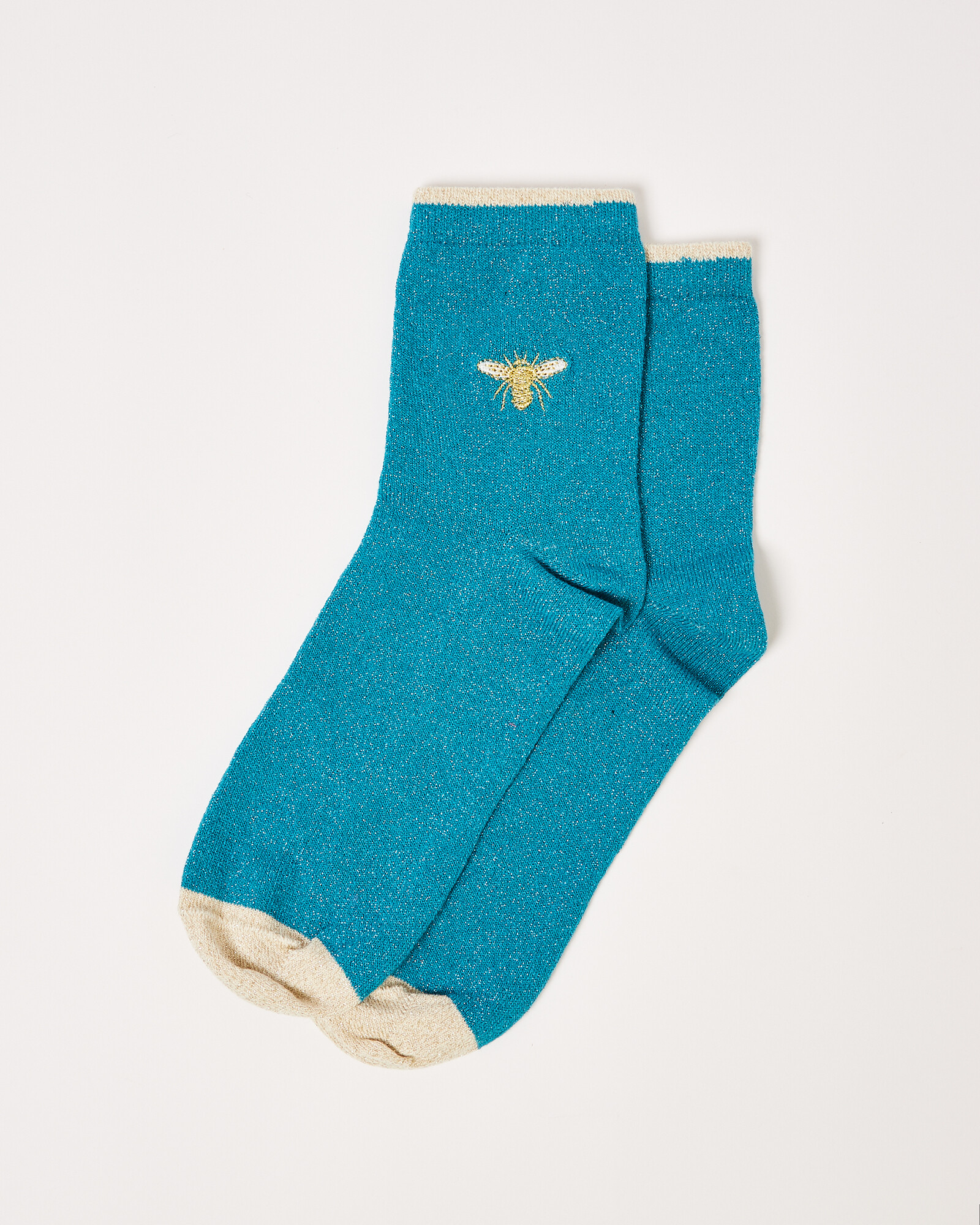 Bee Embroidered Blue Ankle Socks | Oliver Bonas
