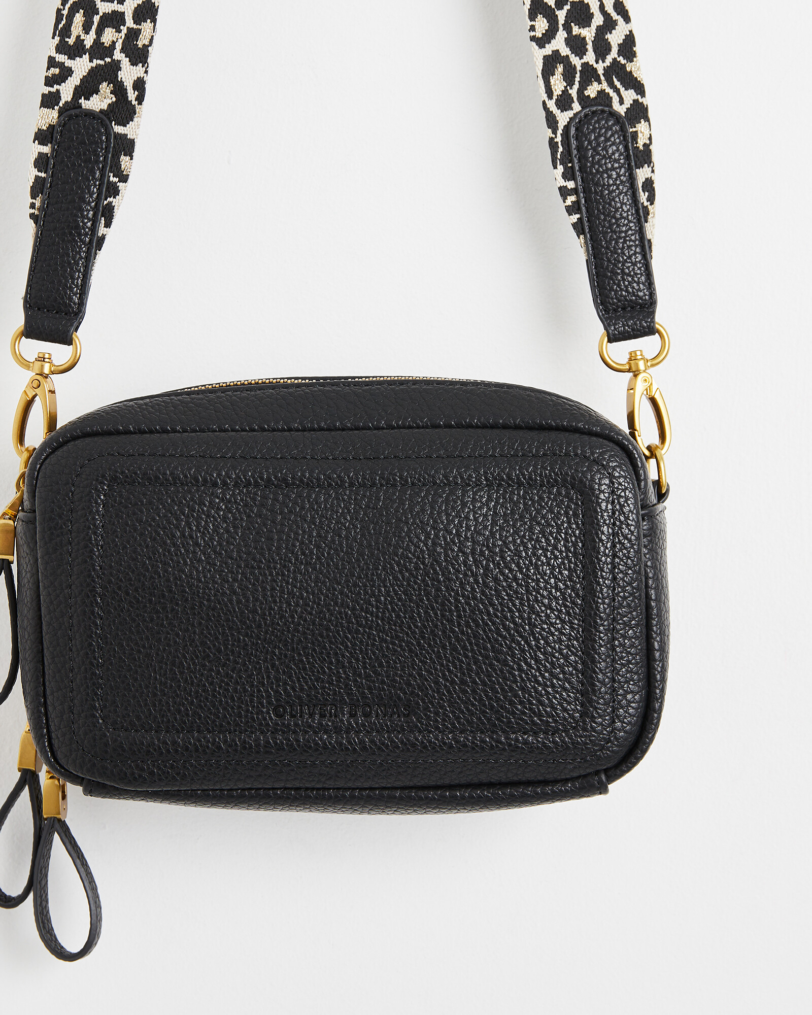 Simen Black Leopard Print Strap Crossbody Bag | Oliver Bonas