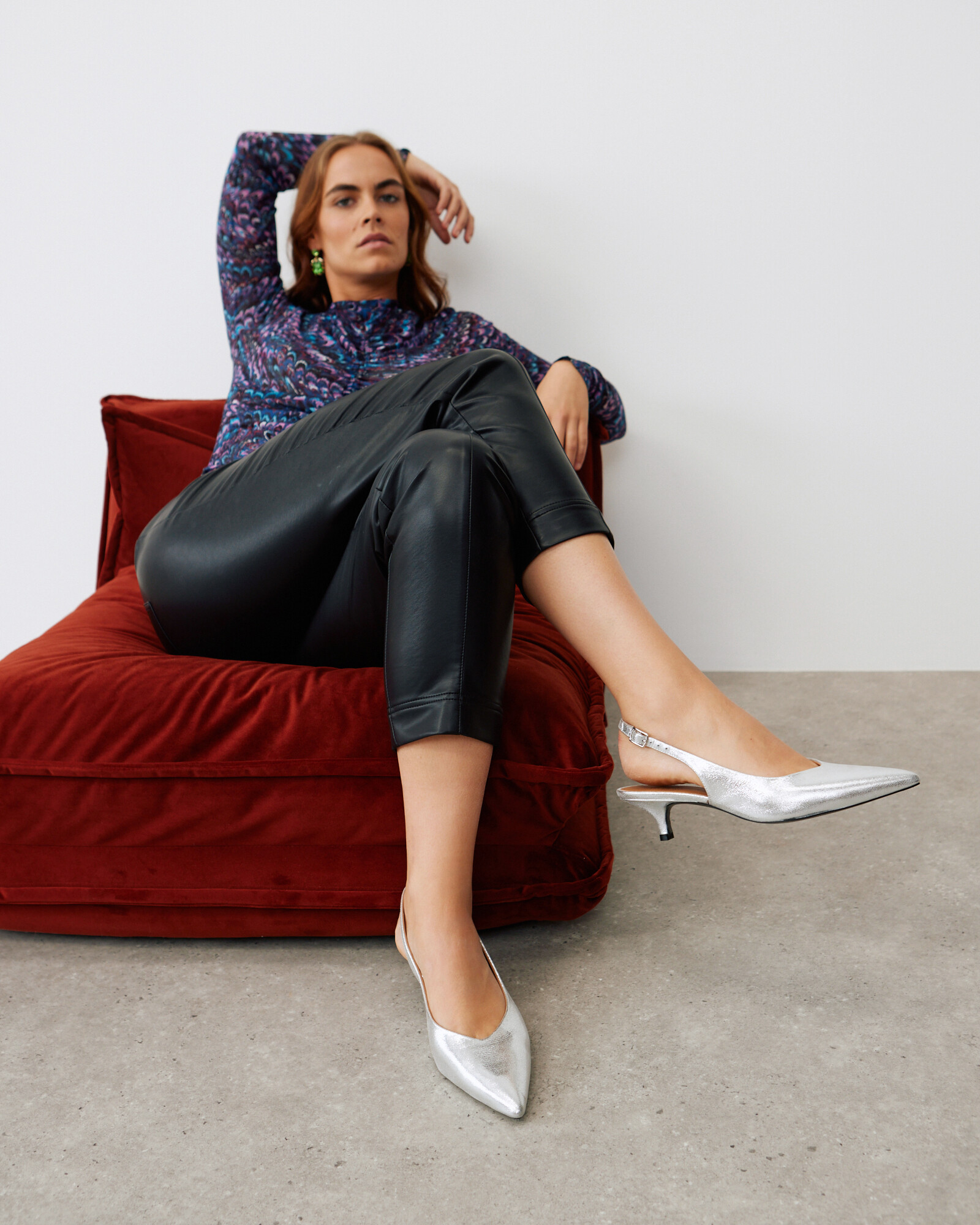 Silver Leather Heeled Slingbacks | Oliver Bonas
