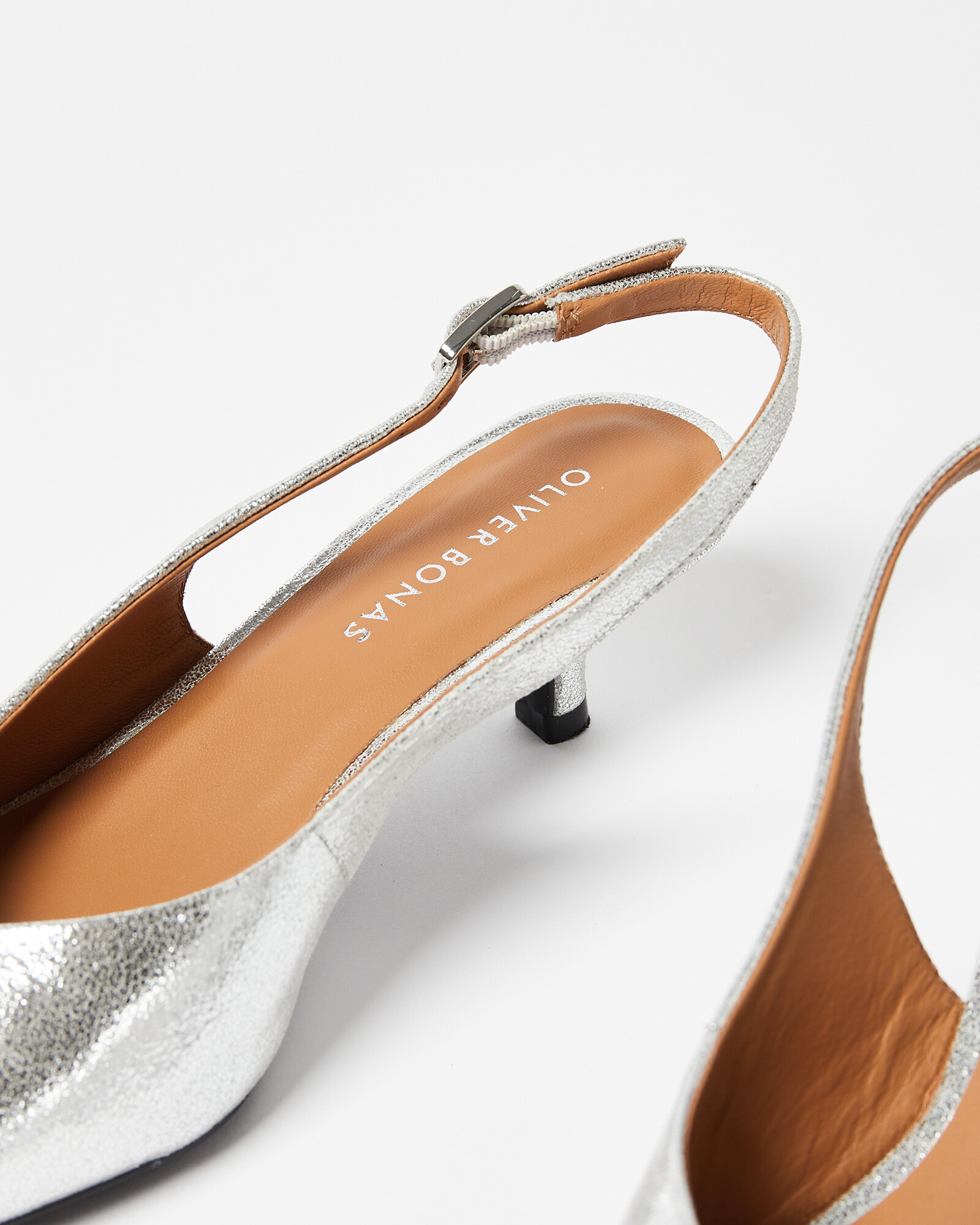 Silver Leather Heeled Slingbacks | Oliver Bonas