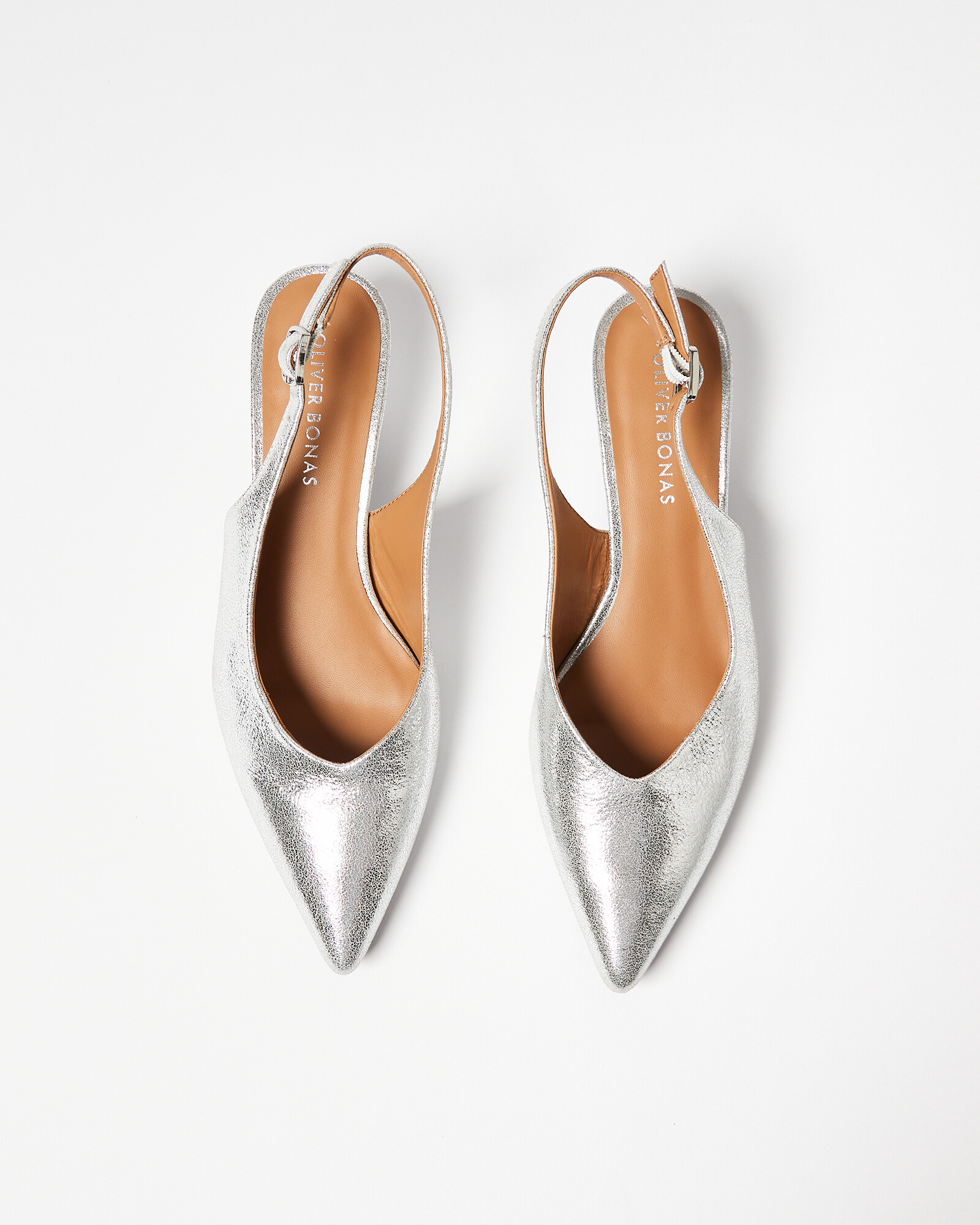 Silver Leather Heeled Slingbacks | Oliver Bonas