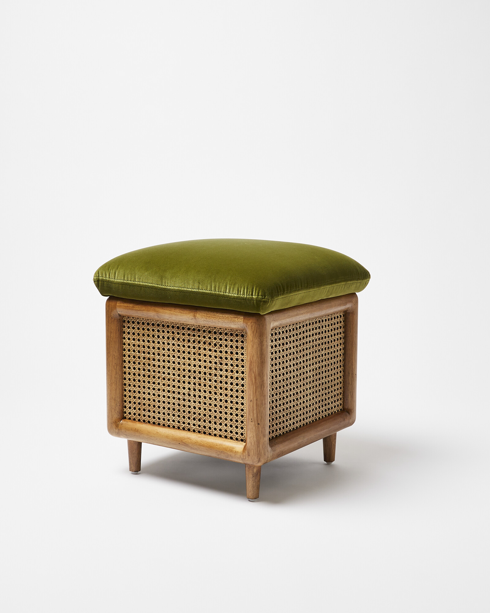 Loha Rattan Green Velvet Storage Stool | Oliver Bonas