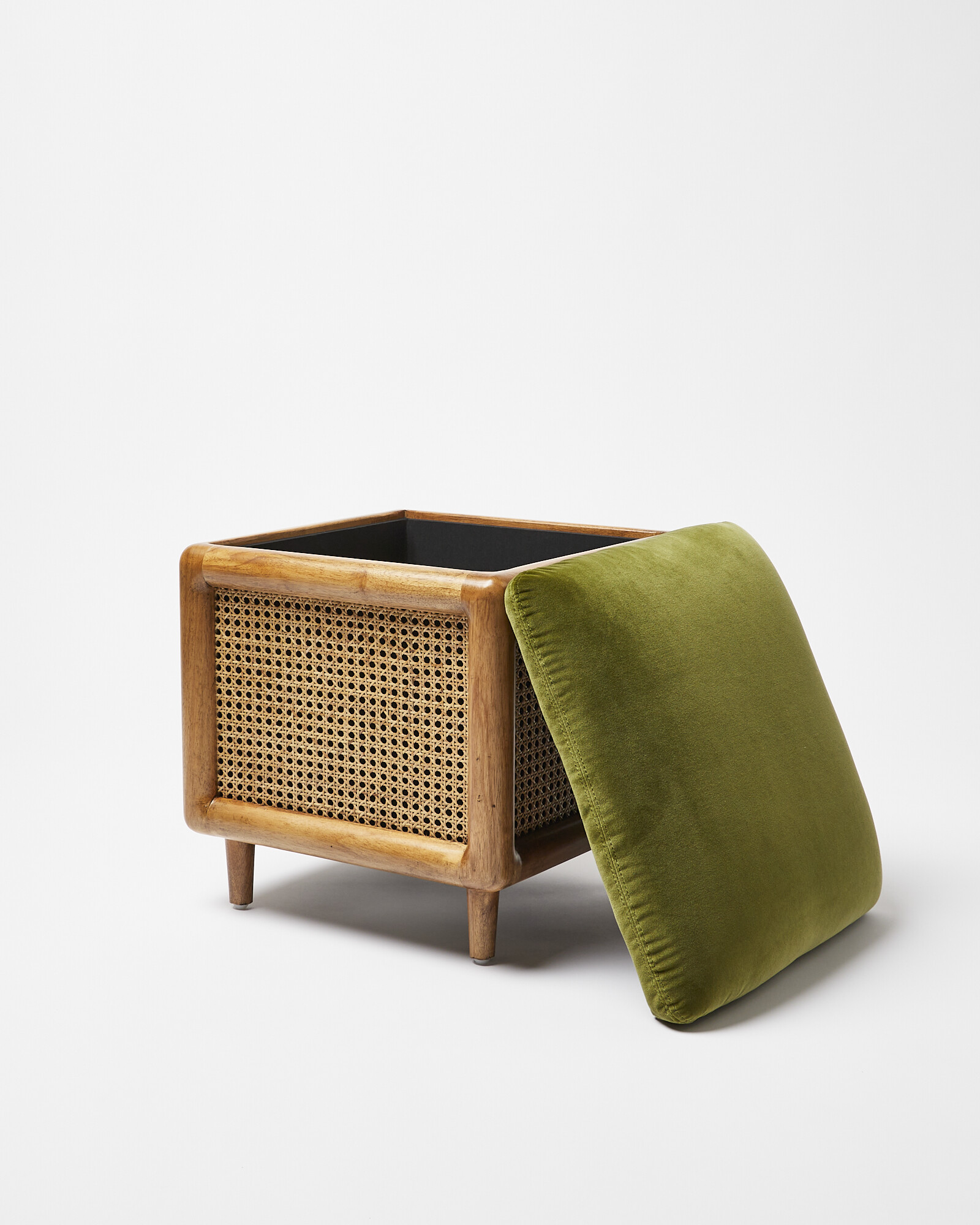 Loha Rattan Green Velvet Storage Stool | Oliver Bonas