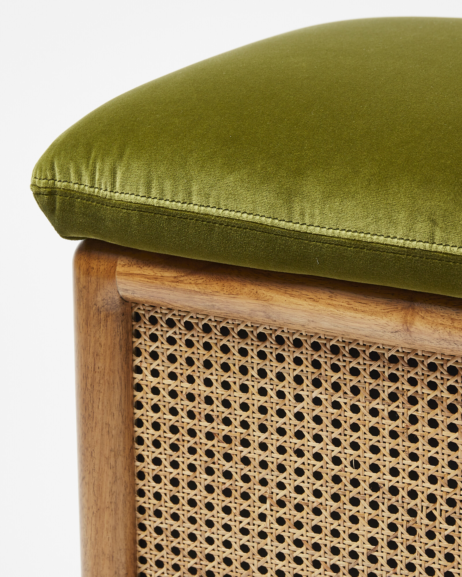Loha Rattan Green Velvet Storage Stool | Oliver Bonas