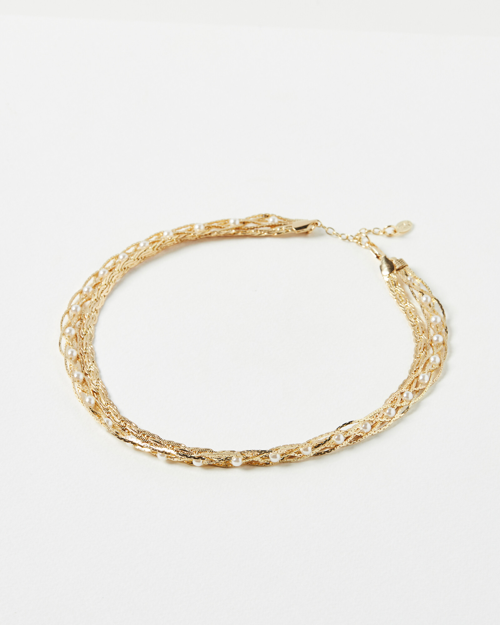 Mercia Plaited Chain & Faux Pearl Gold Layered Collar Necklace | Oliver ...
