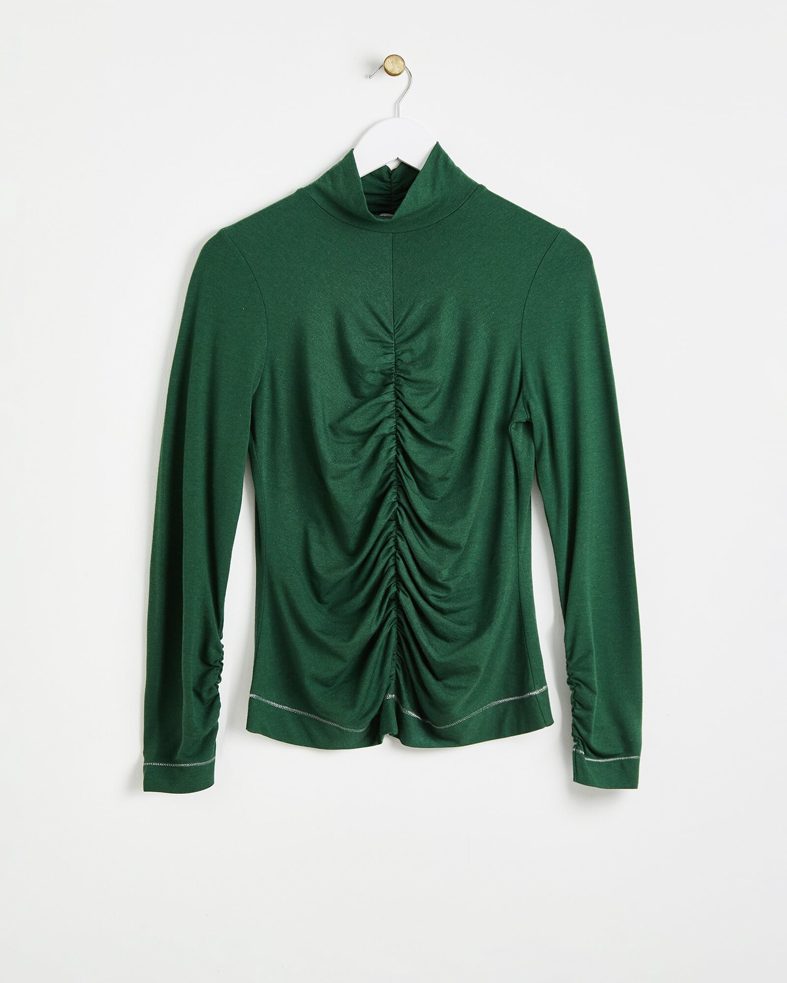 Ruched Green High Neck Top | Oliver Bonas