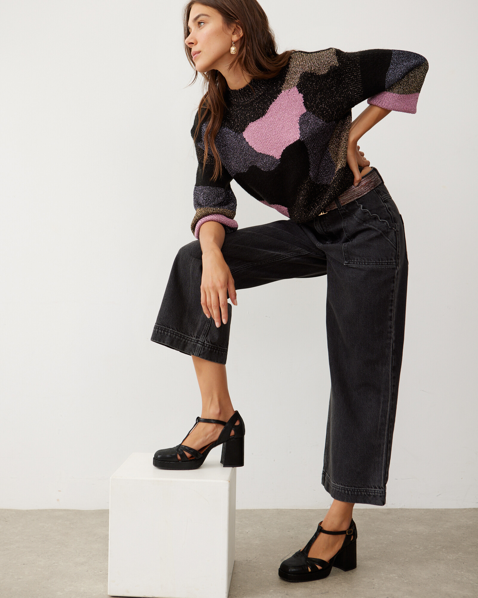 Esska Chaza Metallic Black Heeled Sandals | Oliver Bonas