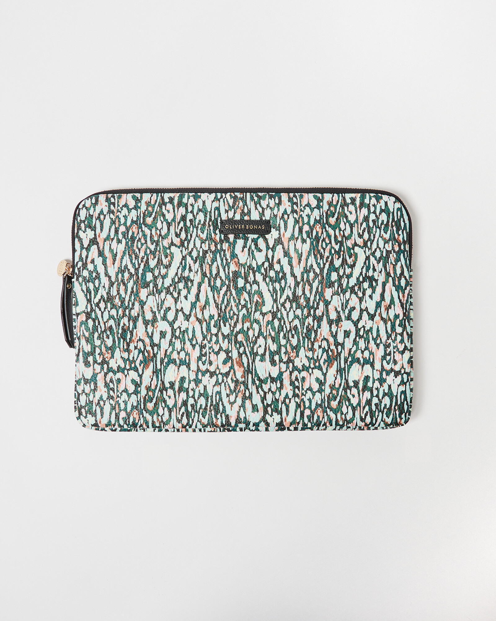 Leopard Print Mint Green Laptop Case | Oliver Bonas