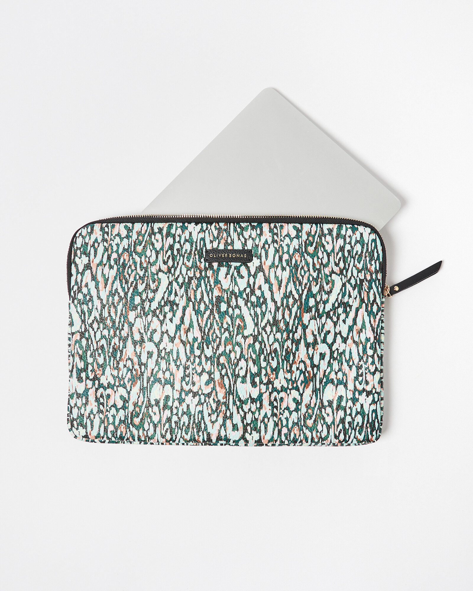 Leopard Print Mint Green Laptop Case | Oliver Bonas