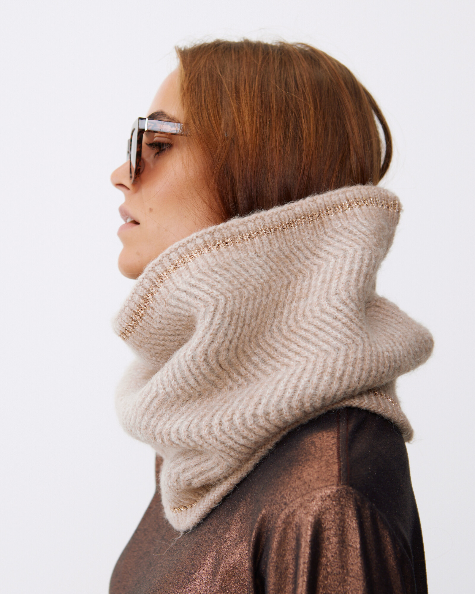 Camel Brown Knitted Snood Scarf | Oliver Bonas