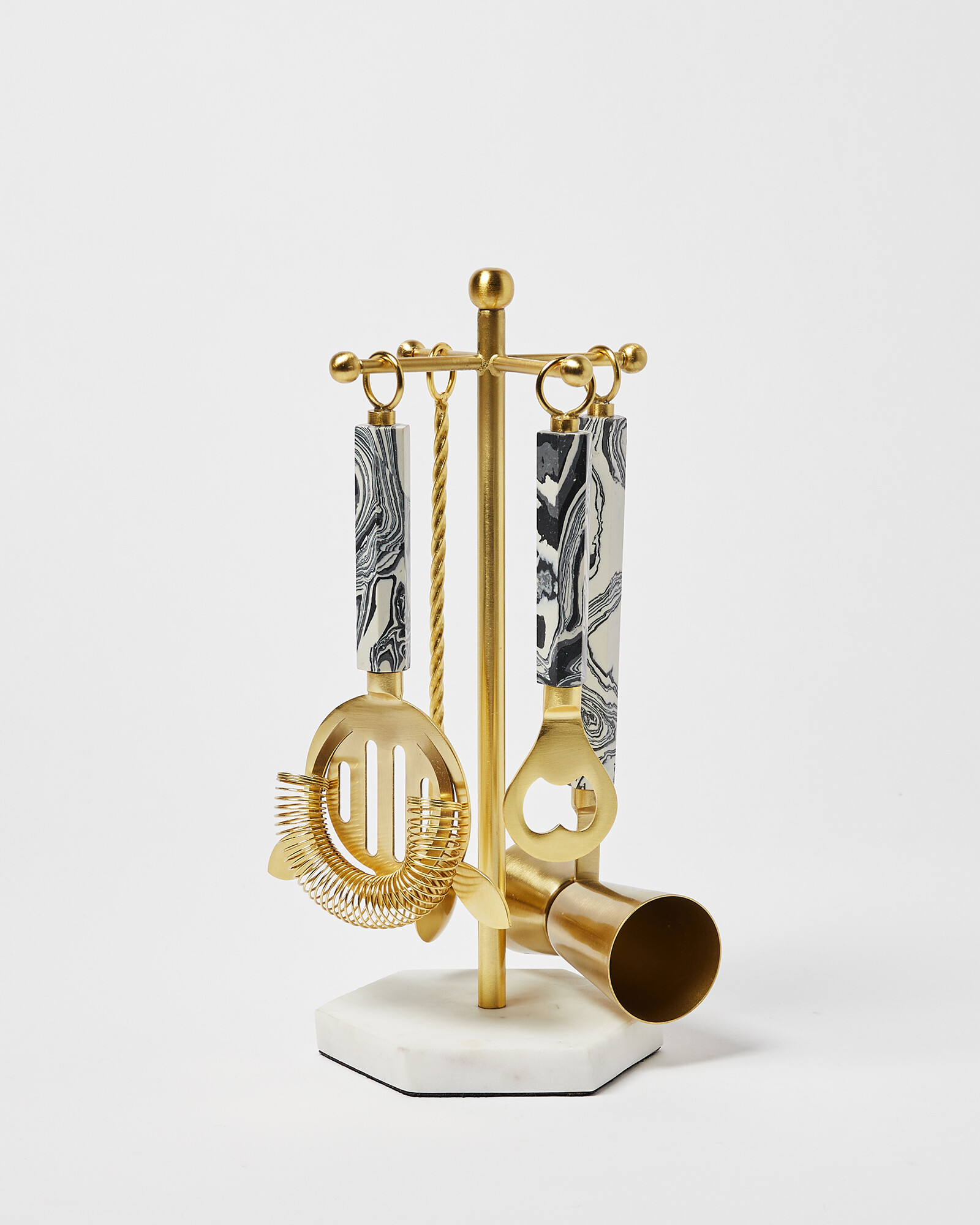 Monochrome Marbled Gold Bar Tools Set | Oliver Bonas