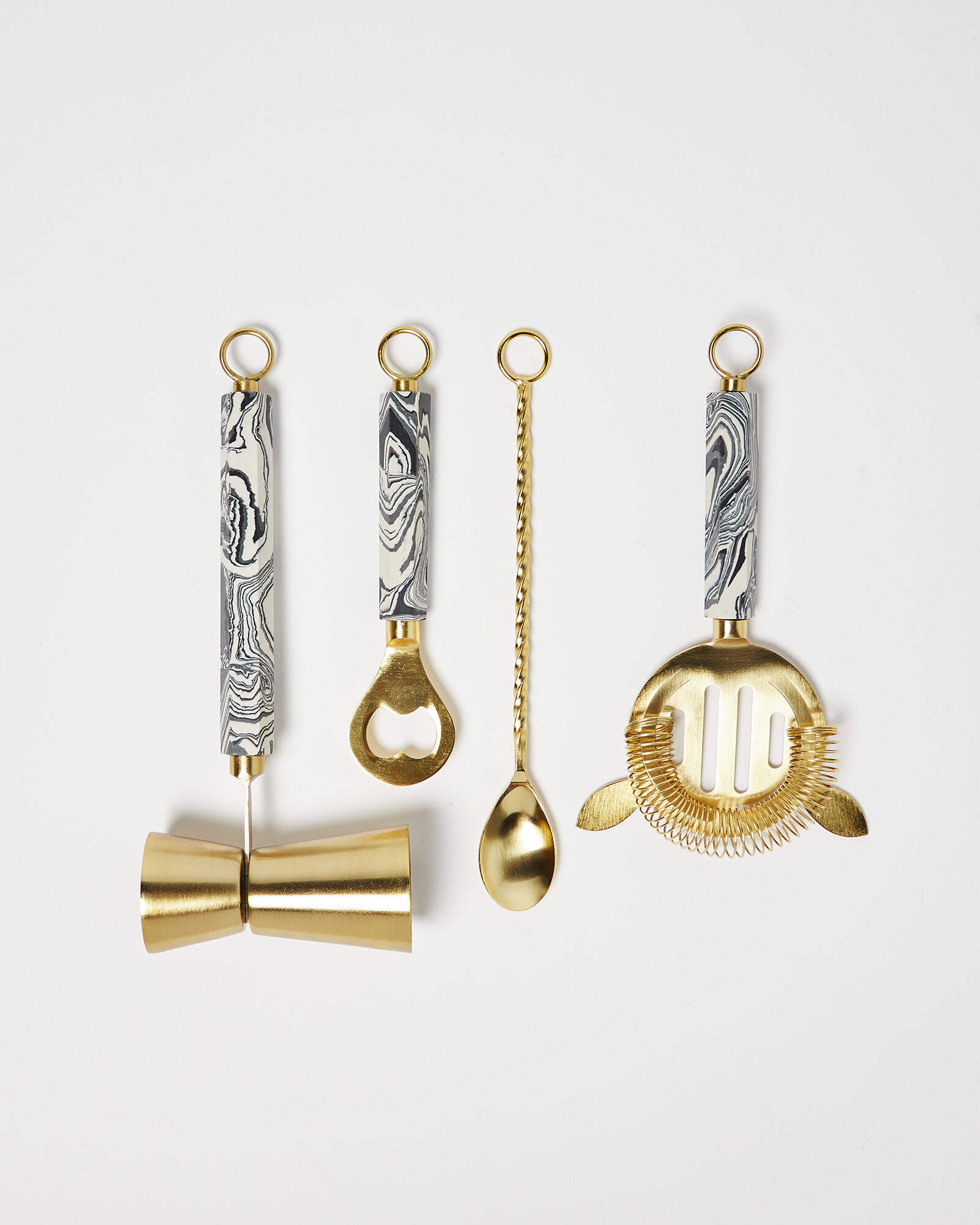 Monochrome Marbled Gold Bar Tools Set | Oliver Bonas