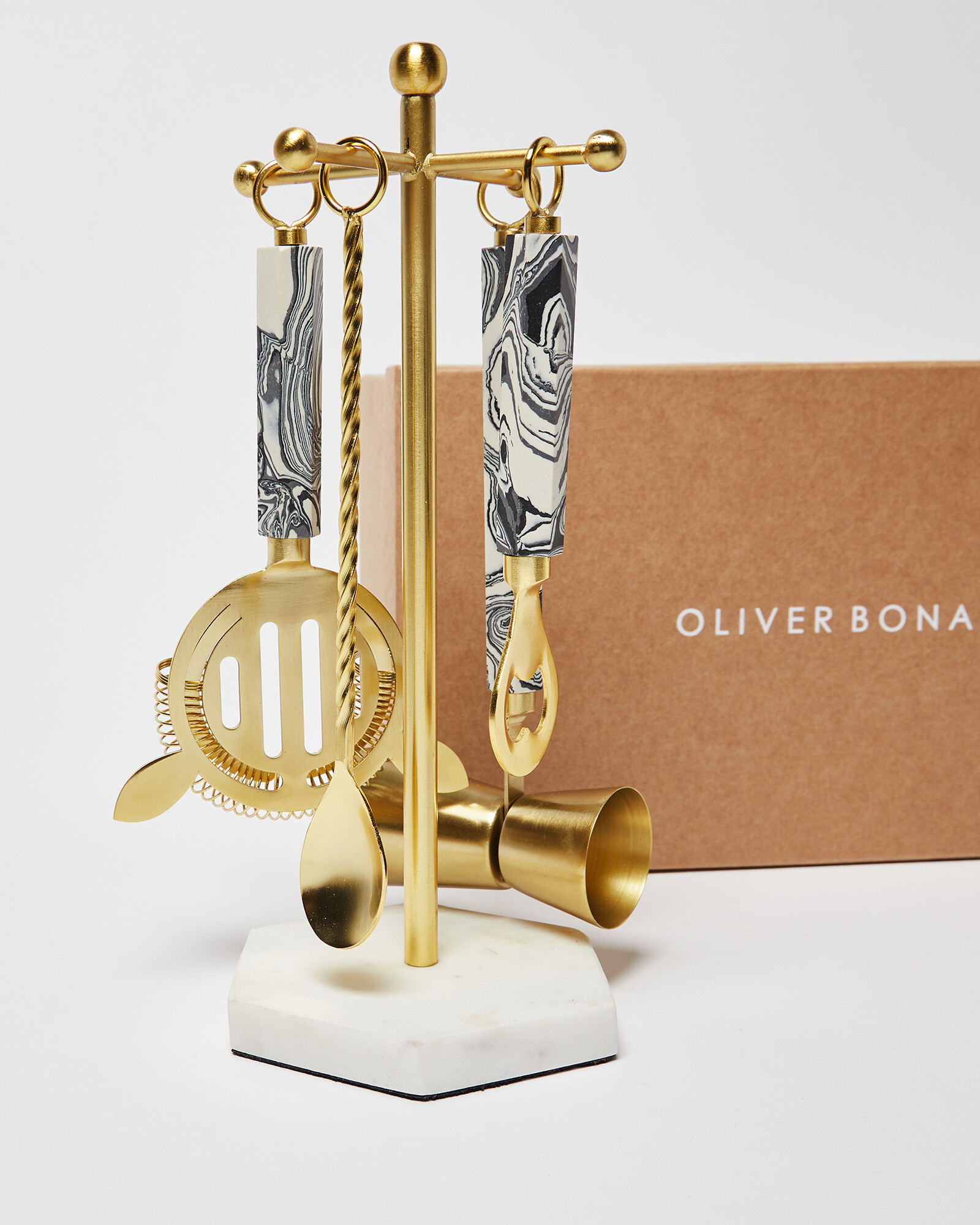 Monochrome Marbled Gold Bar Tools Set | Oliver Bonas