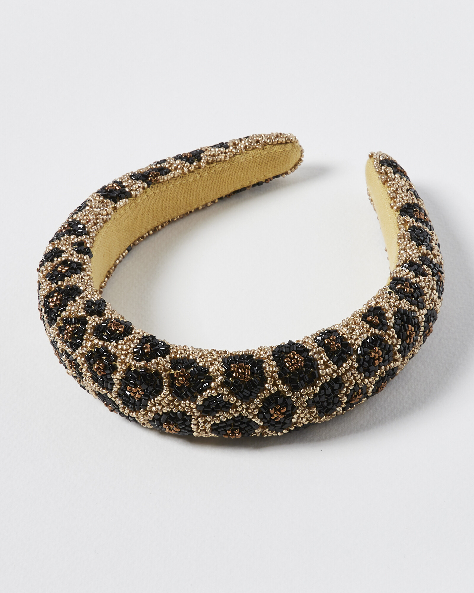 Hazel Beaded Leopard Print Brown Puffy Headband | Oliver Bonas