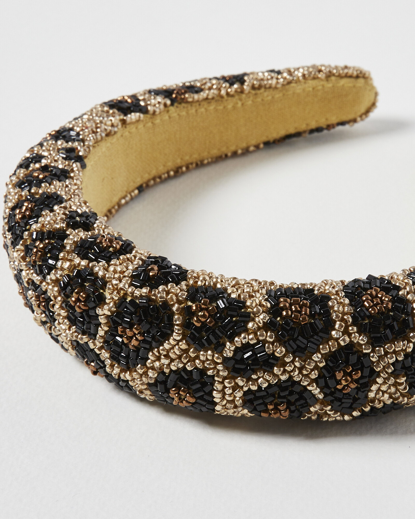 Hazel Beaded Leopard Print Brown Puffy Headband | Oliver Bonas