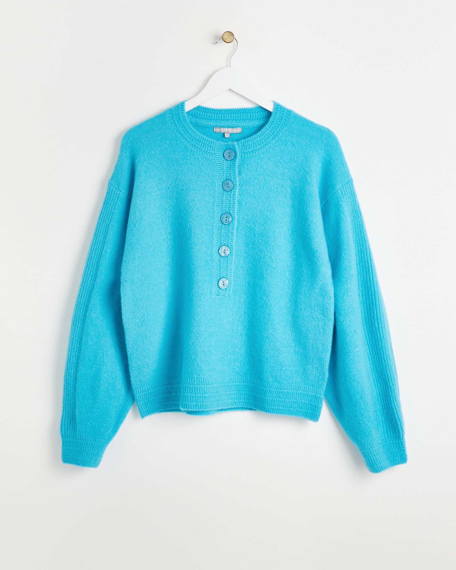 Button Down Turquoise Blue Knitted Jumper | Oliver Bonas