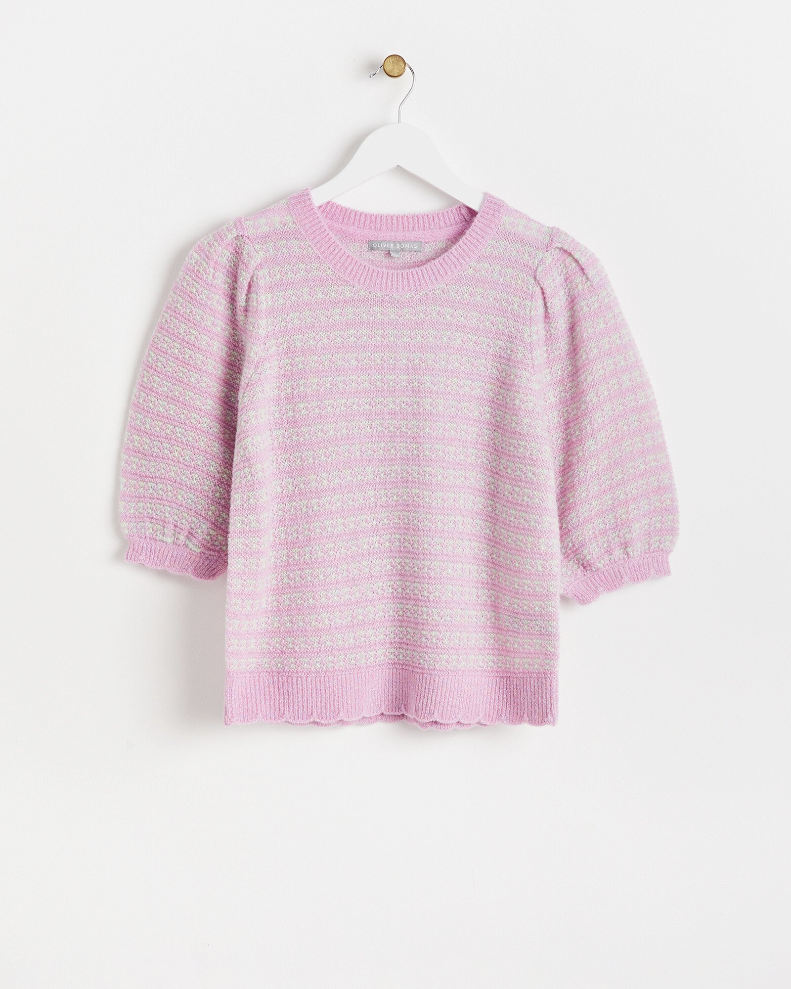 Stripe Scalloped Pink Knitted Jumper | Oliver Bonas