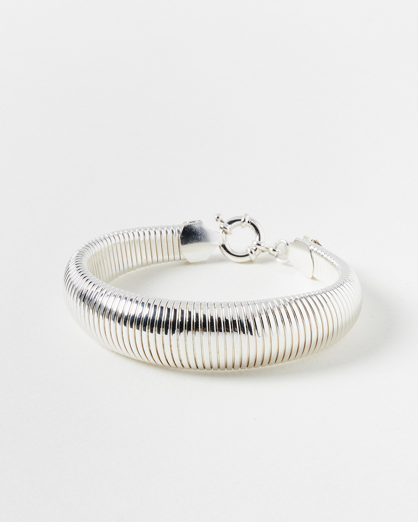 Nova Chunky Ribbed Silver Bangle | Oliver Bonas