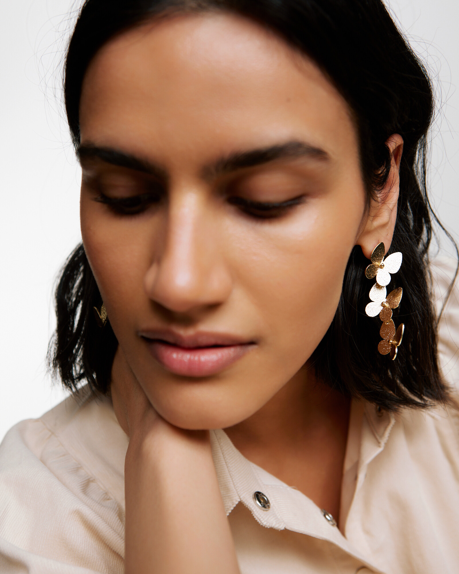 Hailey Textured Butterflies Gold Tone Drop Earrings | Oliver Bonas