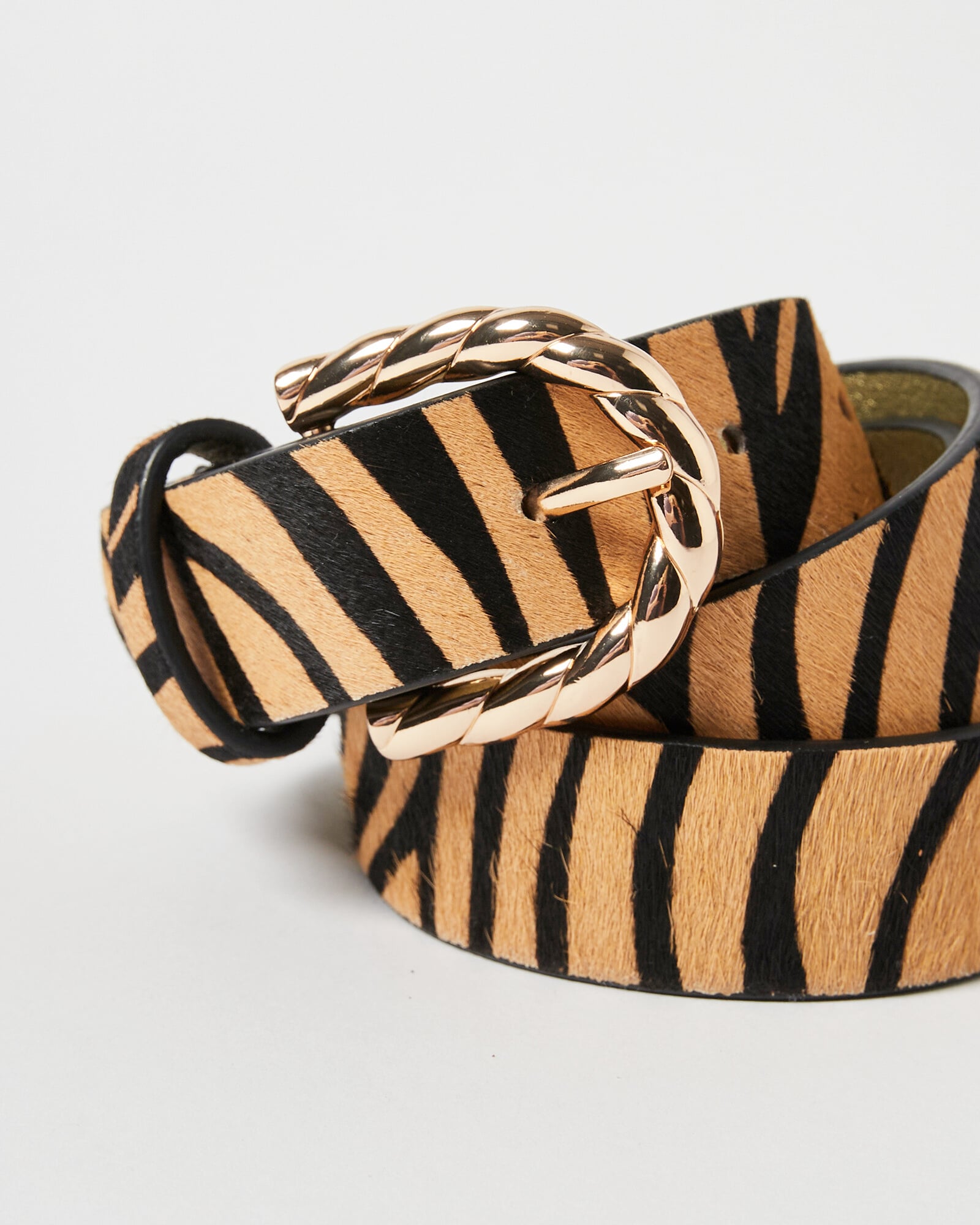 Zebra Twisted Buckle Leather Jeans Belt | Oliver Bonas