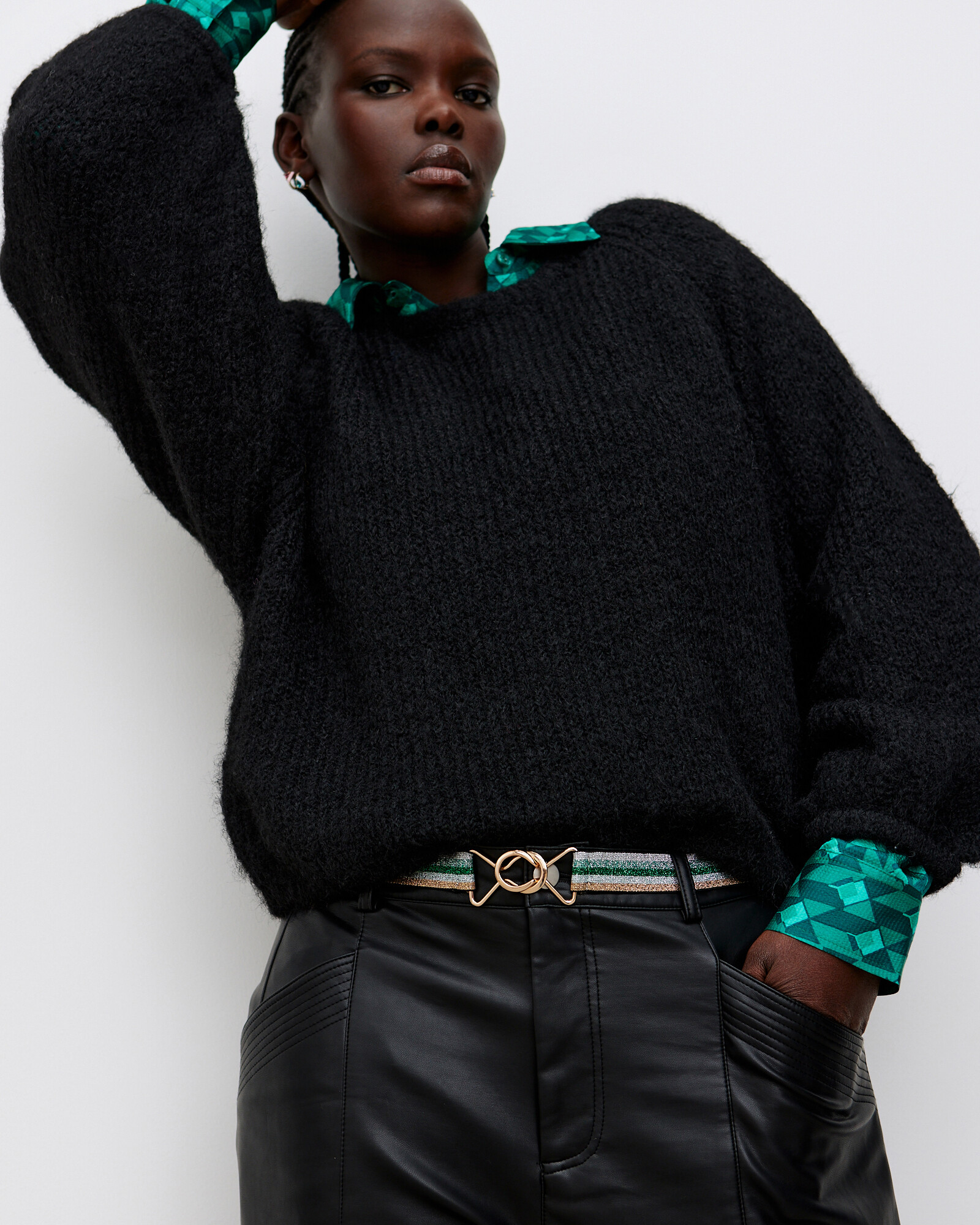 Striped Green Elastic Waist Belt | Oliver Bonas