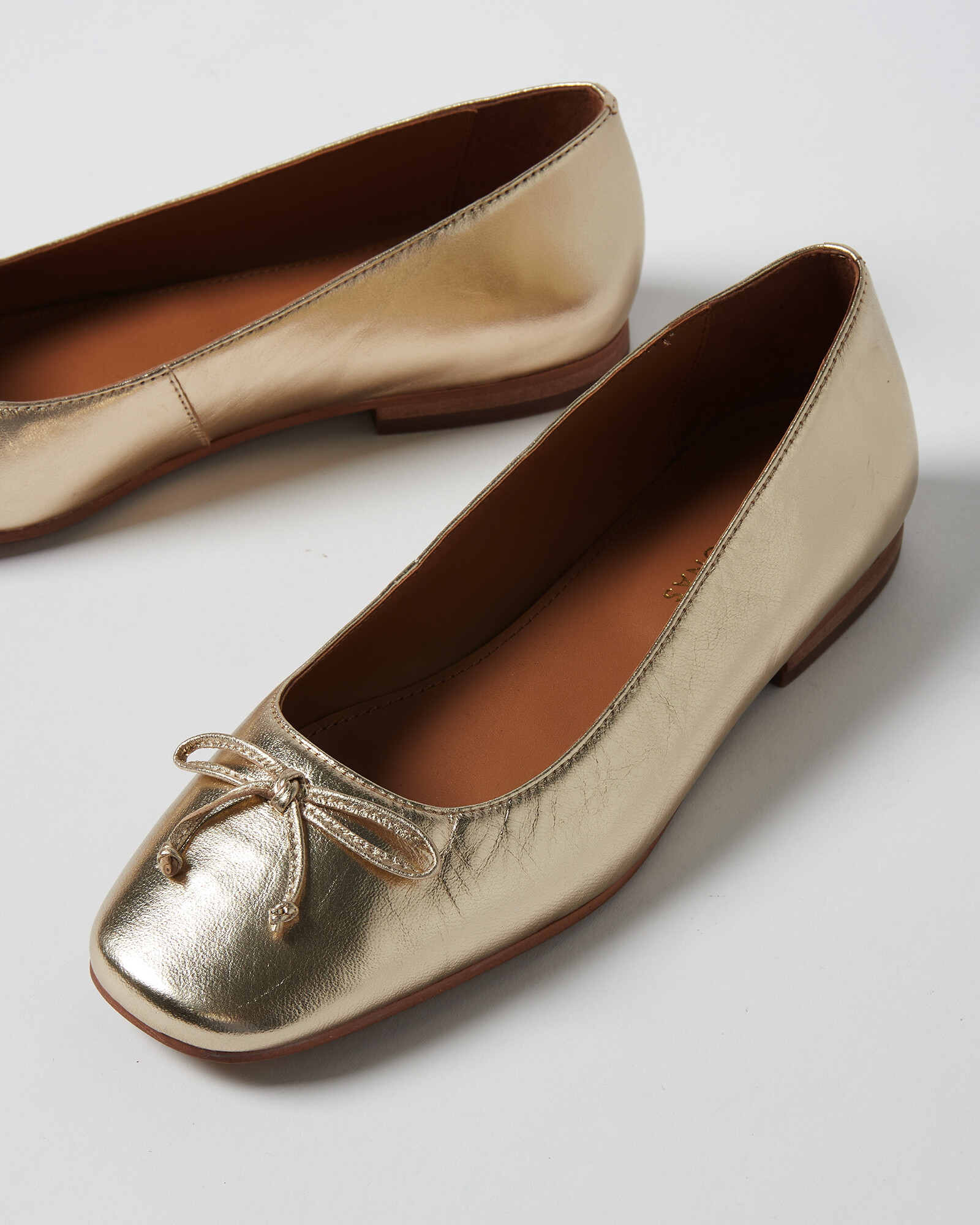 Gold Metallic Leather Ballet Flats | Oliver Bonas