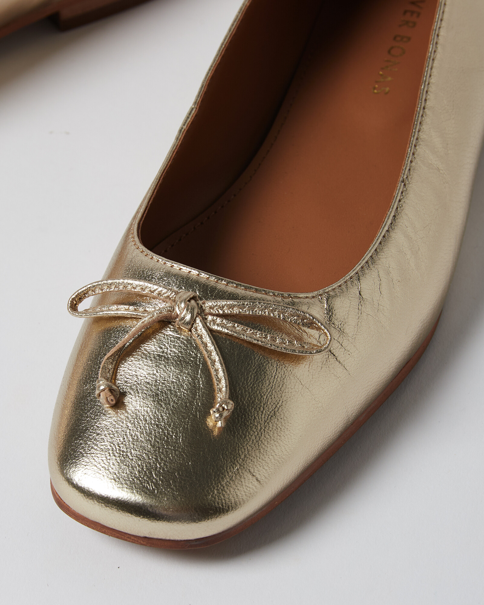Gold Metallic Leather Ballet Flats | Oliver Bonas