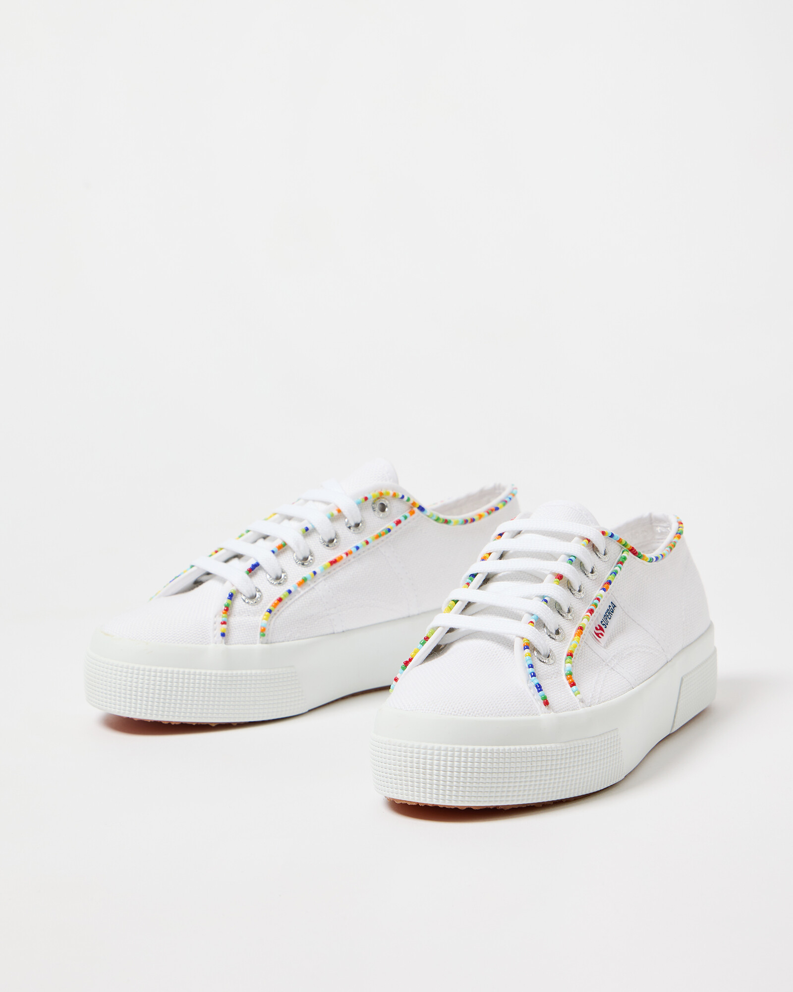 Superga Beaded White Flatform Trainers | Oliver Bonas