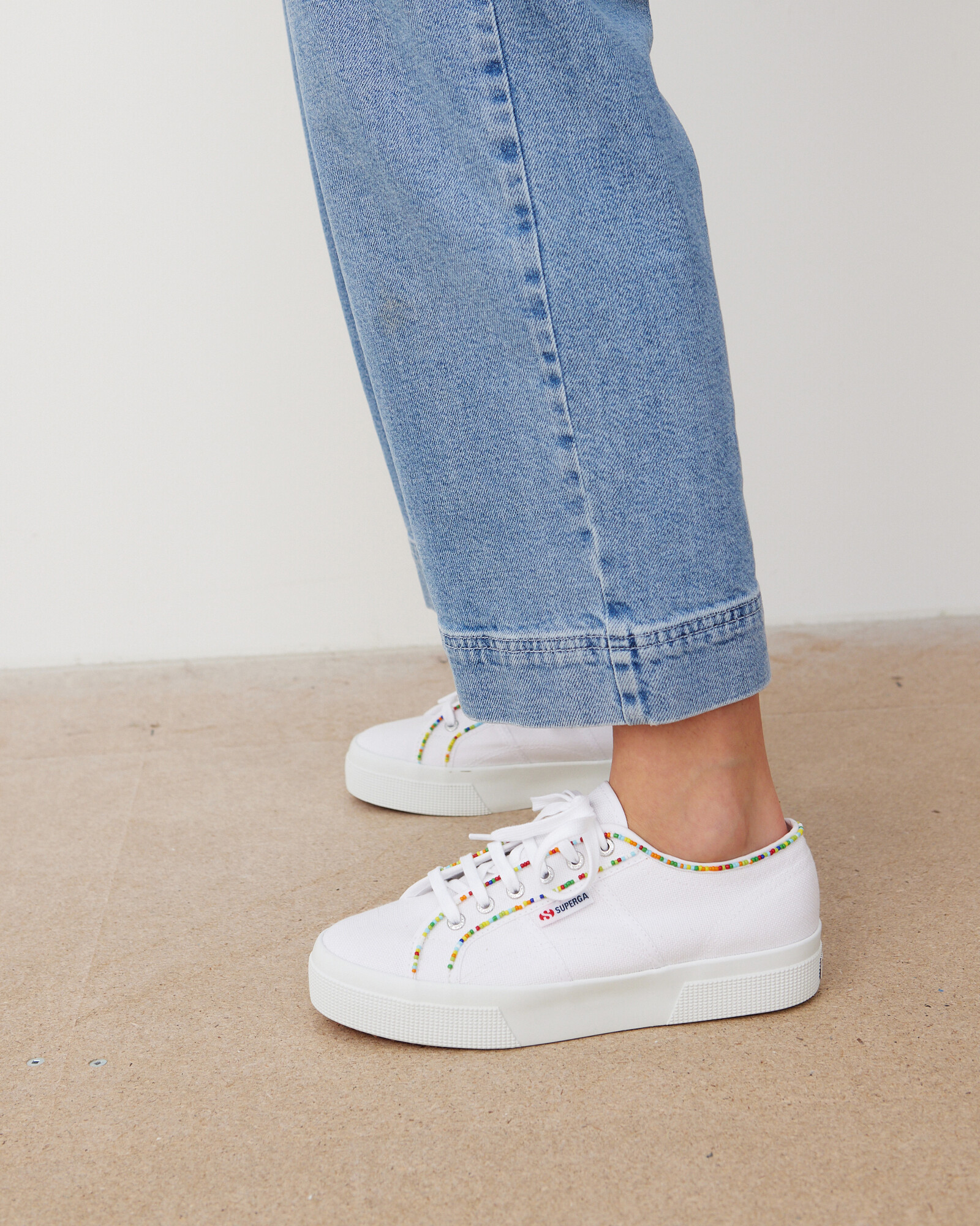 Superga Beaded White Flatform Trainers | Oliver Bonas